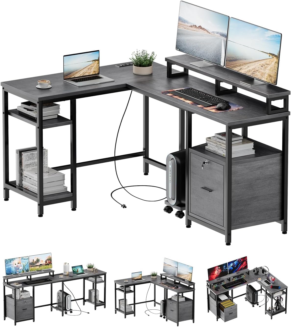 Garvee 67in L Shaped Computer DeskPc Desk Gaming Desk with File Drawer ...