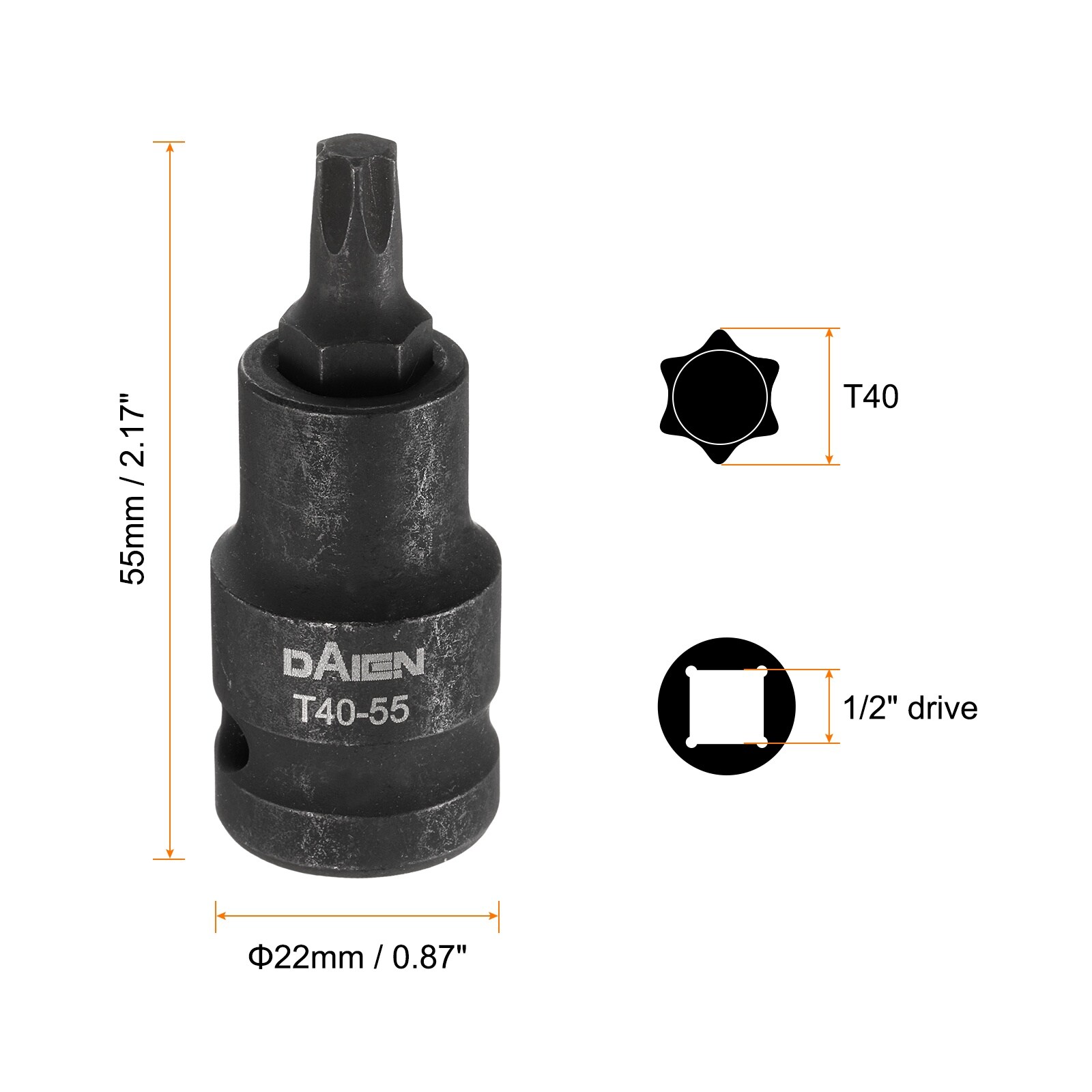 Harfington 2pcs T40 Torx Bit Socket 55mm/2.17 Inch Length 1/2 Inch ...
