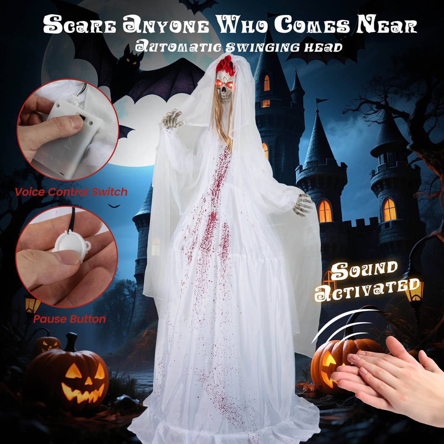 Costway Halloween Animatronic Standing Bride 7.2 FT Haunted House ...