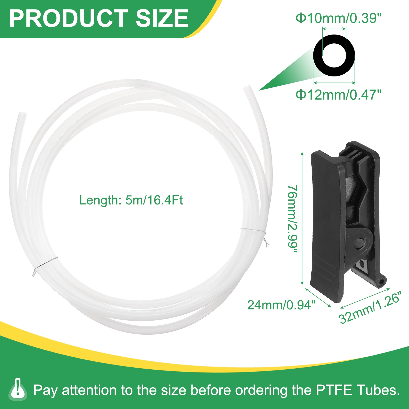 Unique Bargains 16.4-Foot PTFE Tubing 10mm ID x 12mm OD PTFE Tube Kit ...
