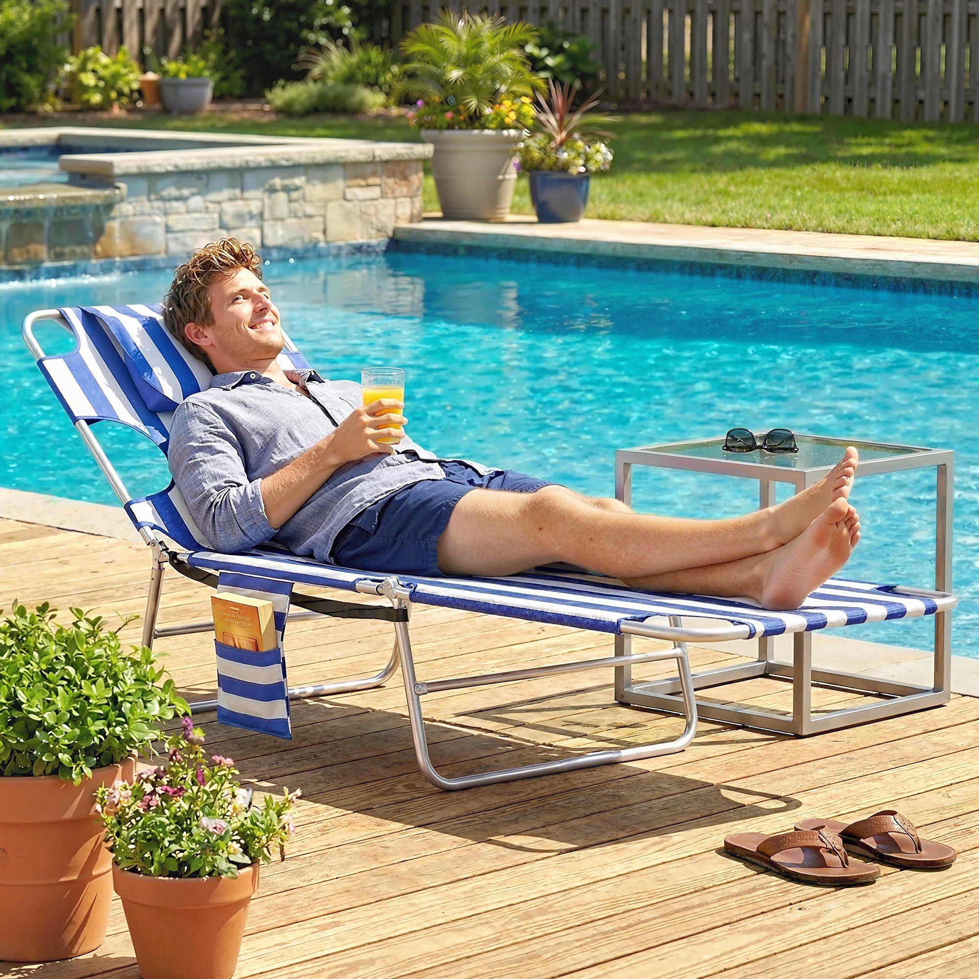 Outsunny Chaise Lounge Chair Outdoor with Face Arm Hole 5-Position ...
