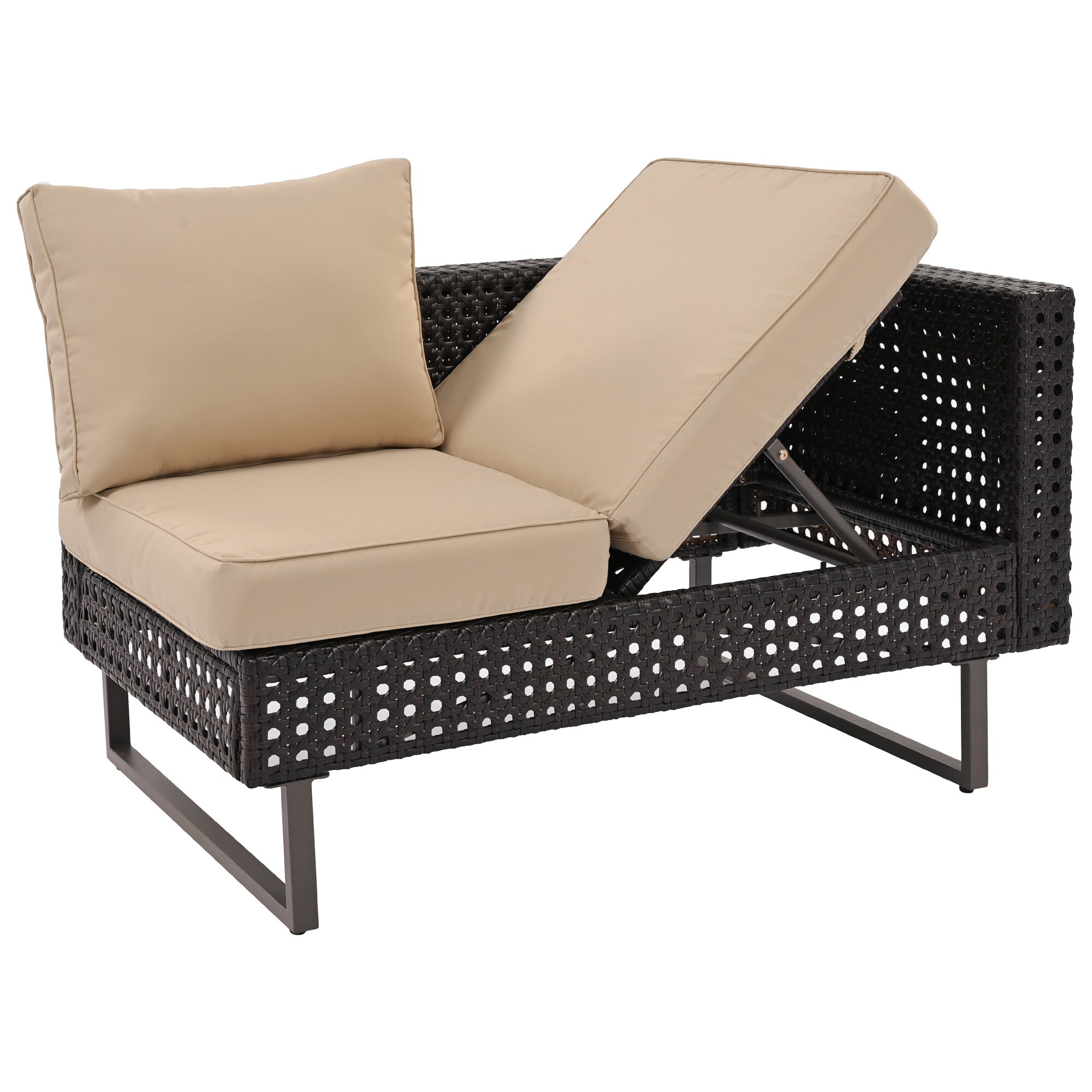 Yulika Khaki and Brown Plywood Rattan Metal 6-Pers Diamond Weave Patio ...