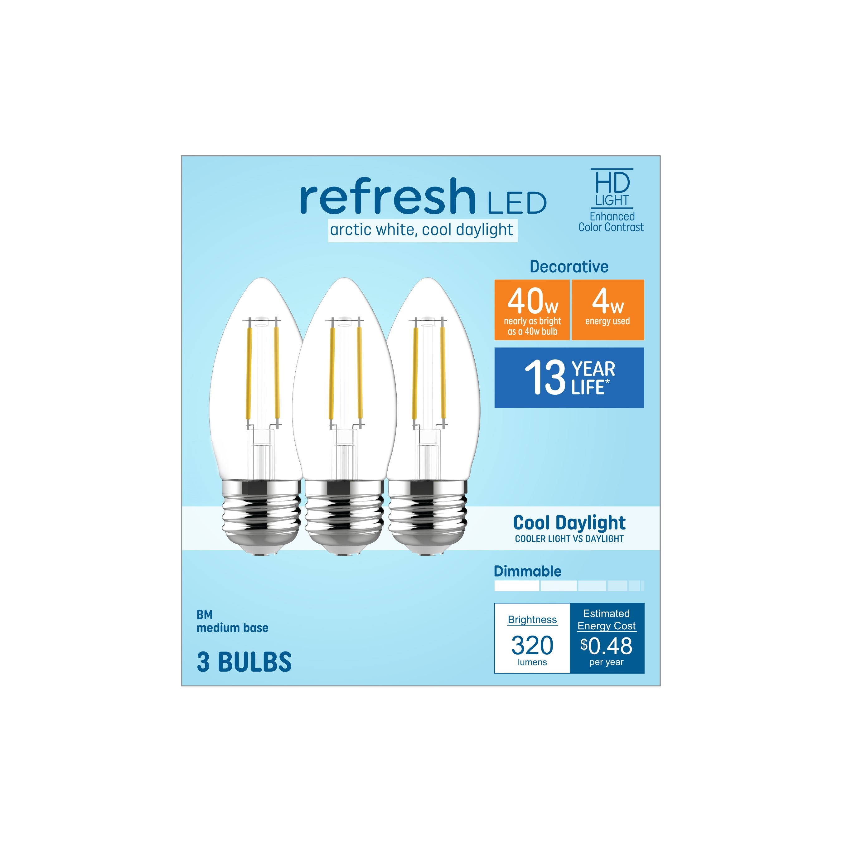 GE Refresh HD Cool Daylight 40-Watt EQ B11 Cool Daylight Medium Base (e ...