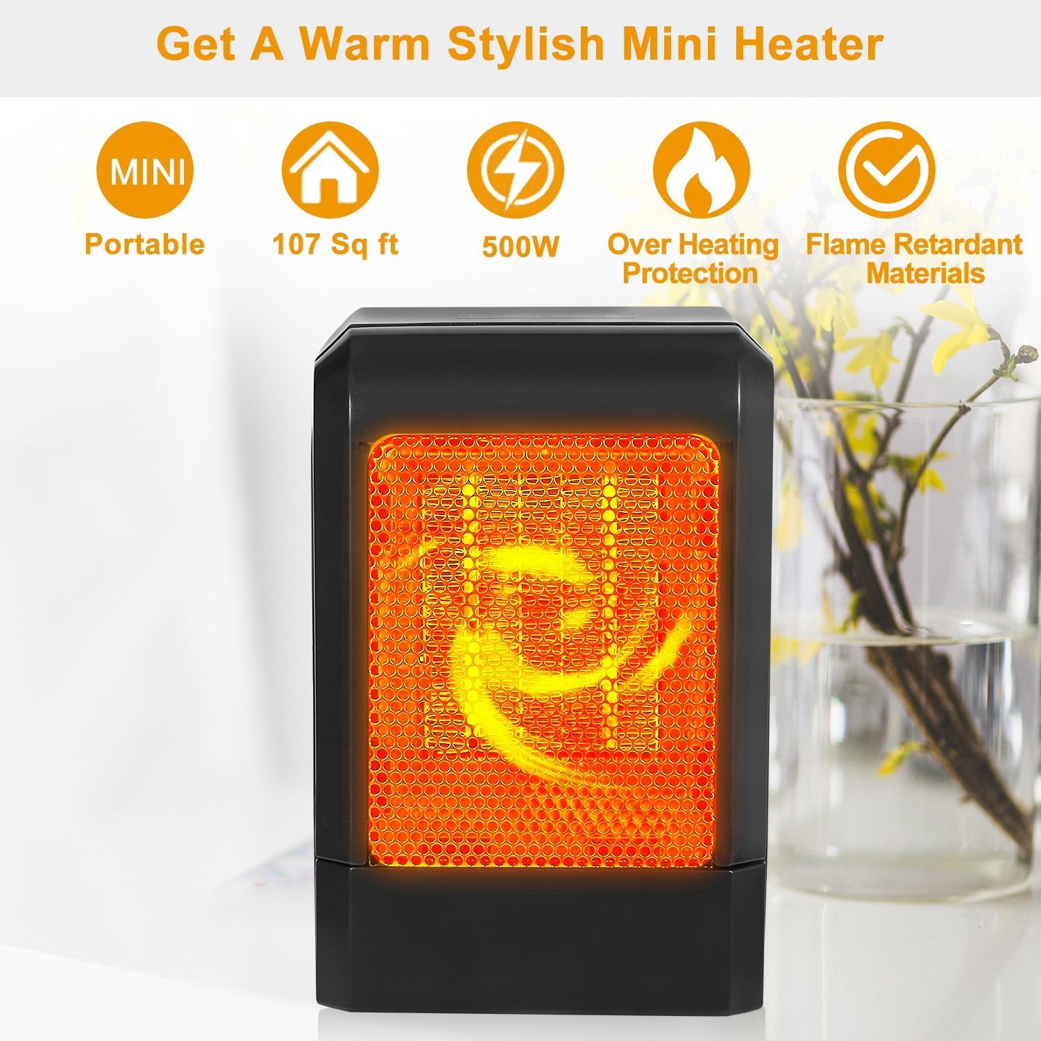 Huluwat 500W Portable Electric Heater PTC Ceramic Heating Fan 3S ...