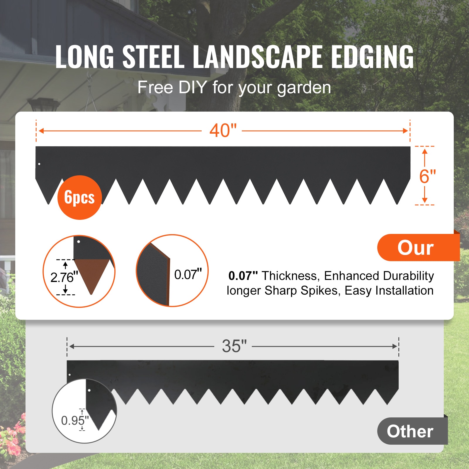 VEVOR 20-ft x 6-in Metal Landscape Edging Black Steel Landscape Edging ...