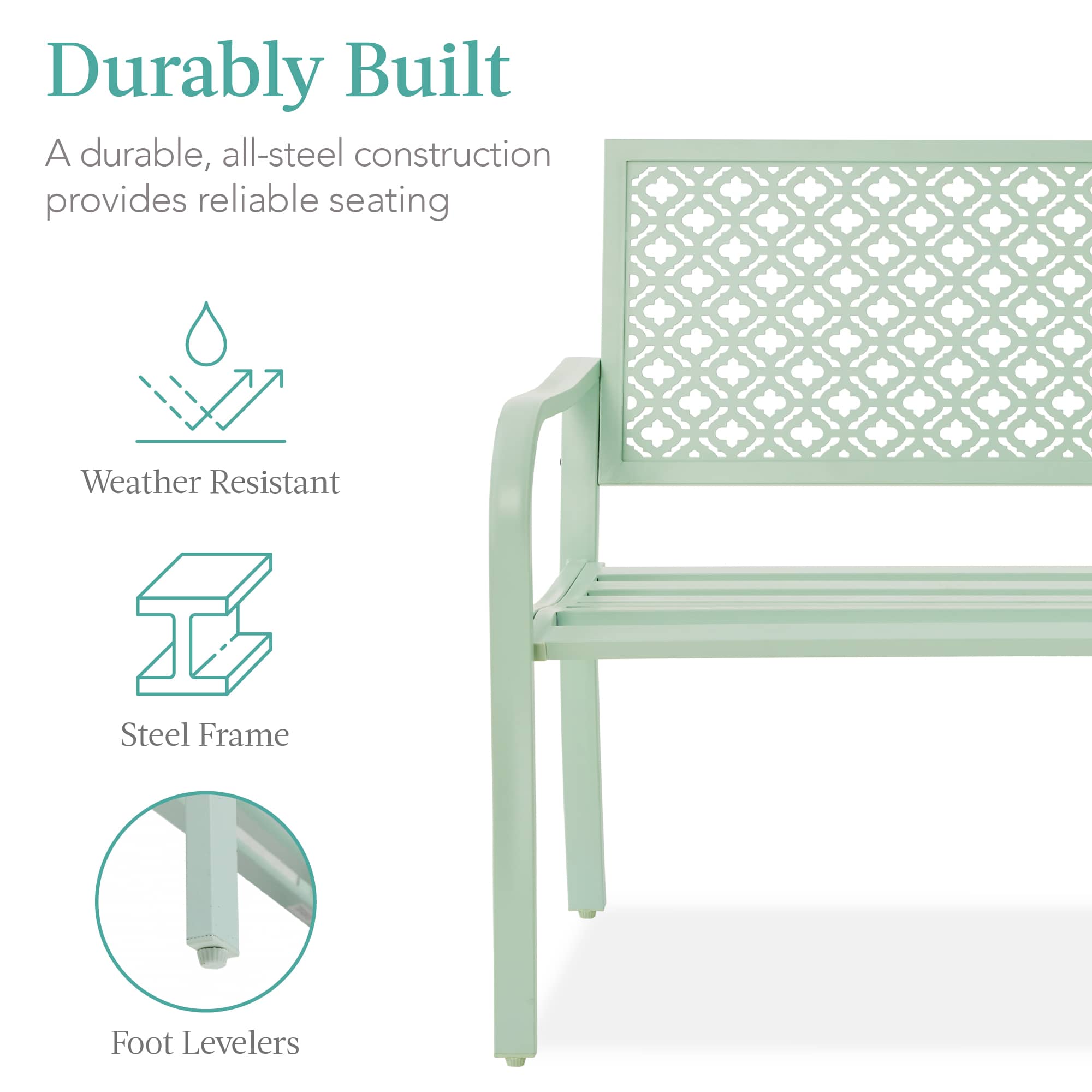 Best Choice Products Indoor Outdoor Steel Garden Bench w/ Geometric Backrest Foot Levelers ...