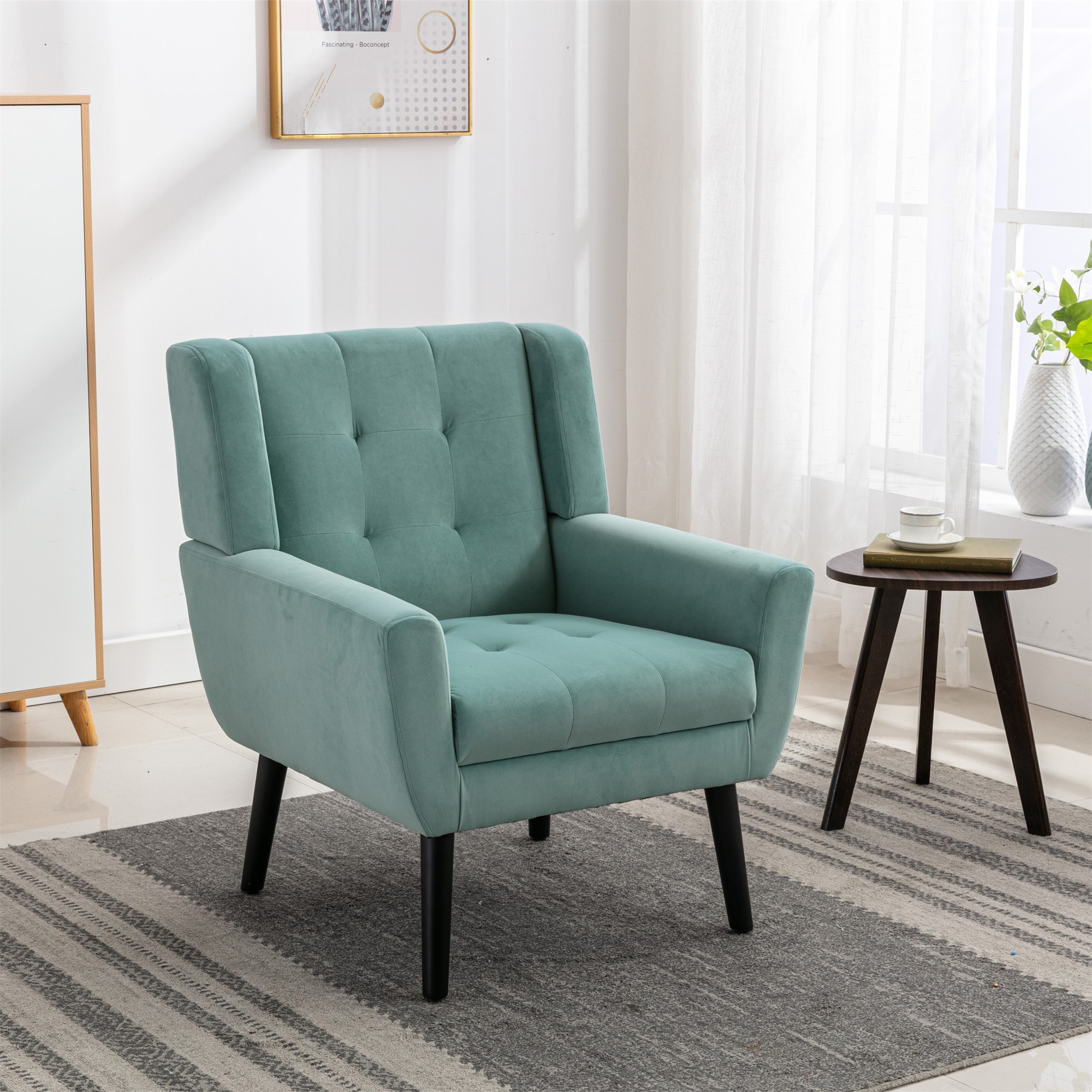 LUXEYARD Modern Soft Velvet Material Ergonomics Accent Chair Living ...