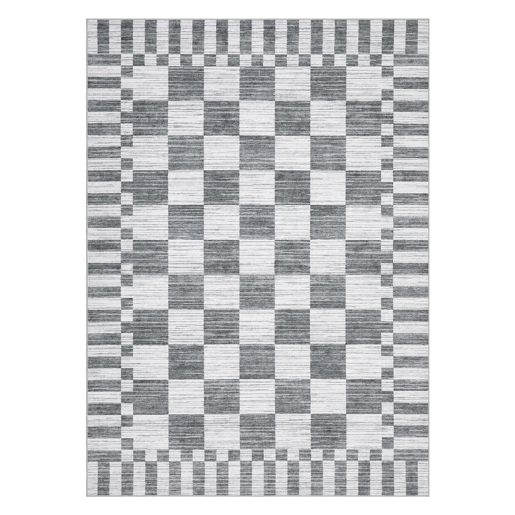Garvee 5 x 7 ft Grey Machine Washable Geometric Checkered Soft Non Slip ...