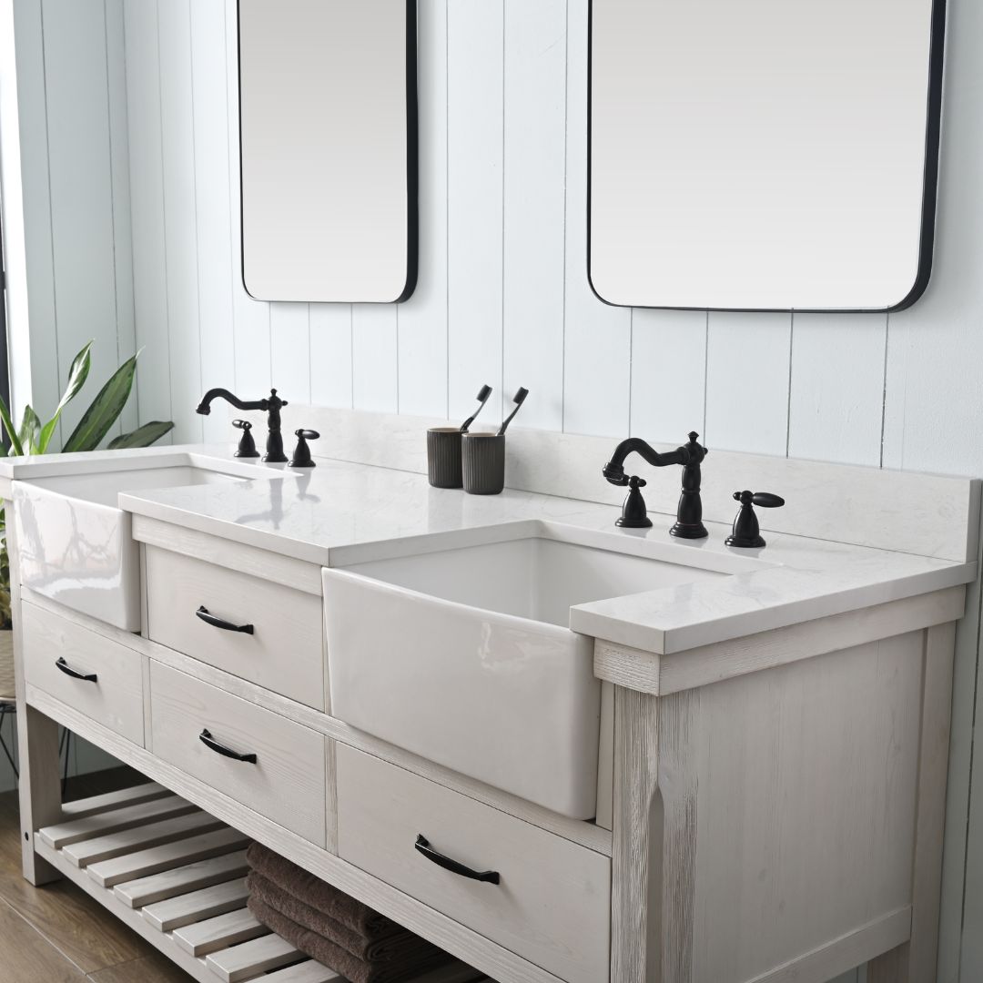 Sudio Design WESLEY WEATHERED 72-in White Wash Undermount Double Sink ...
