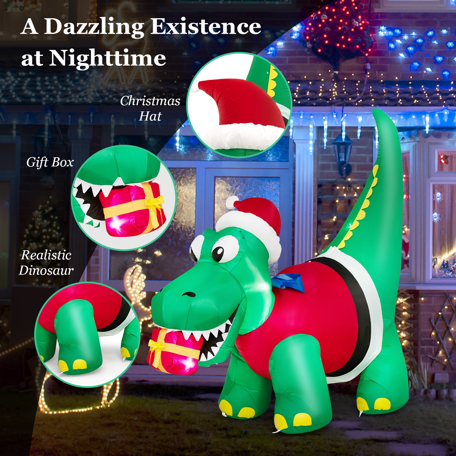 Slickblue 6 Ft Christmas Dinosaur Inflatable with Internal LED Lights ...