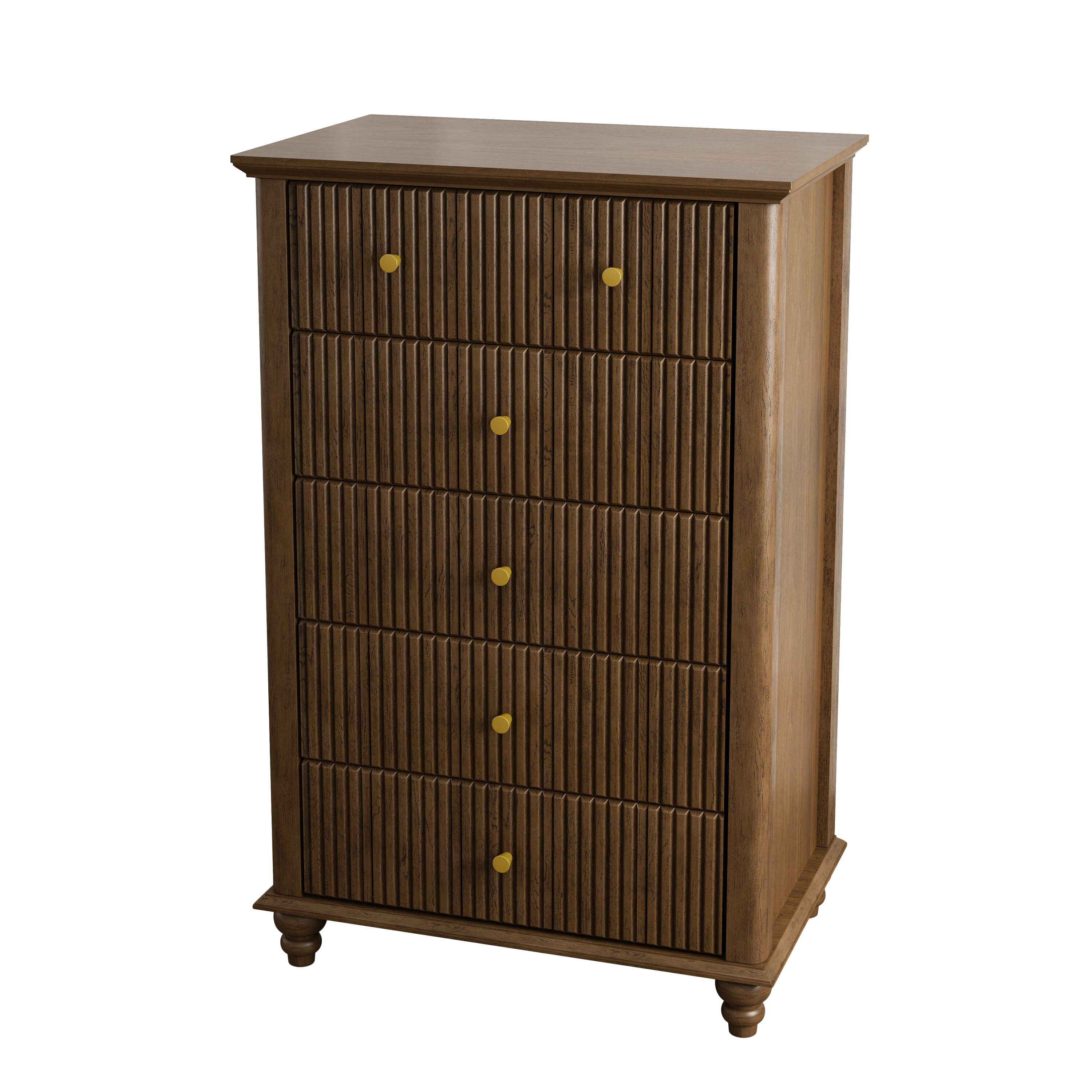 LOVMOR Fluted 5 Drawer Dresser 45 Inch Tall Modern Chest of Drawers ...