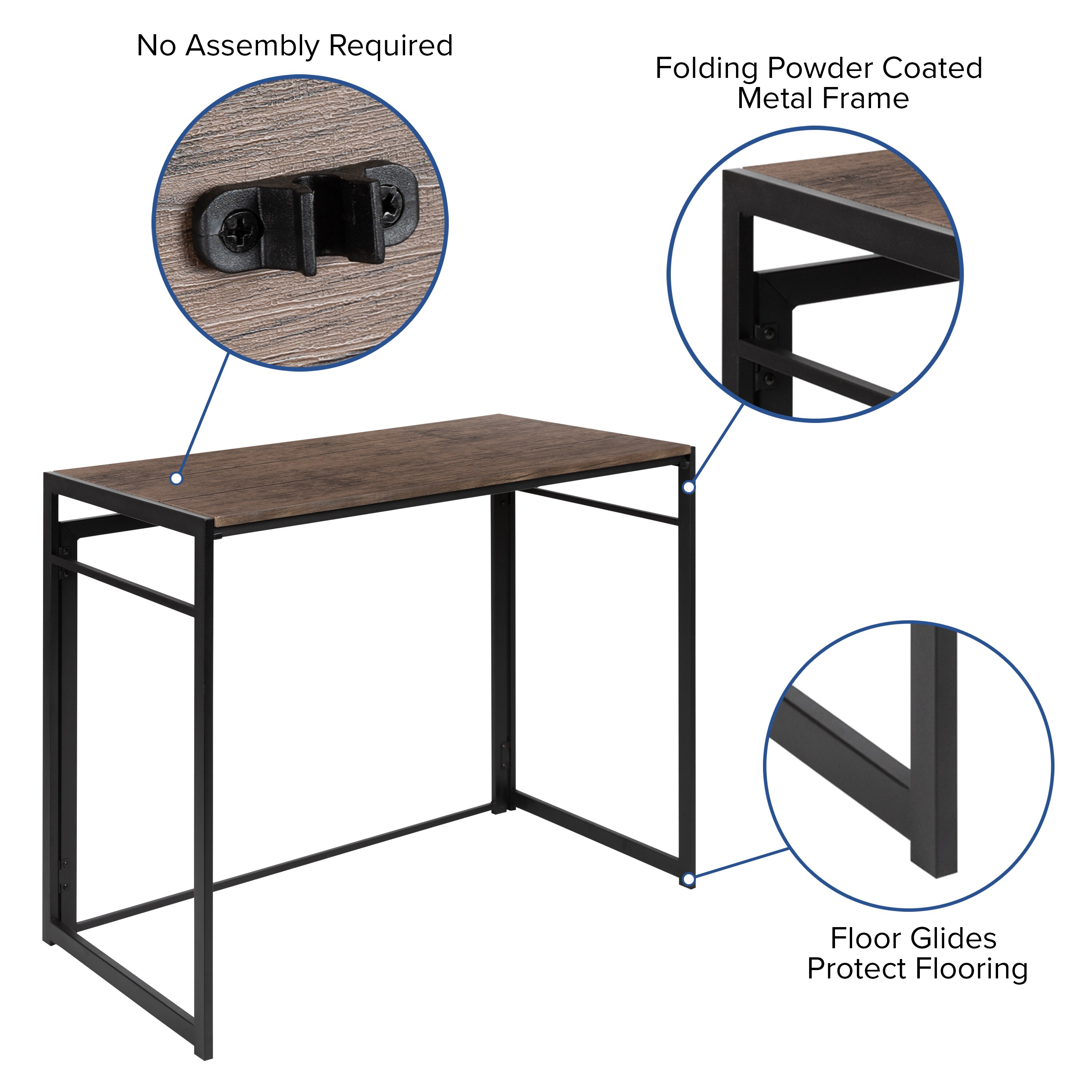 Merrick Lane Perth Folding Computer Desk with Rustic Wood Grain Finish ...