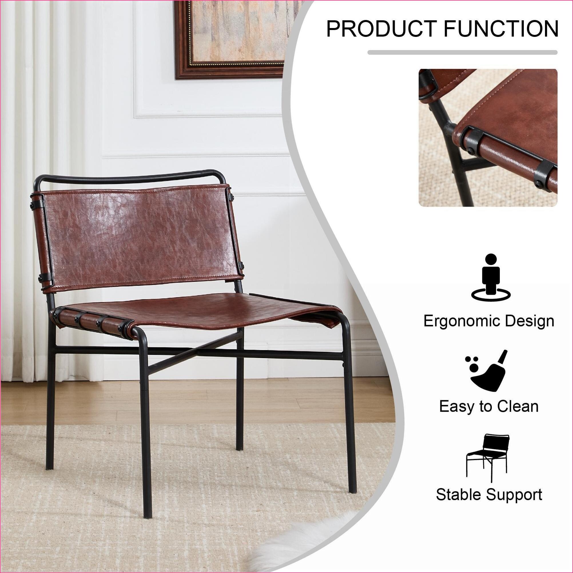 Watnature 2-Piece Retro Armless Accent Chairs Set Walnut Brown Leather ...