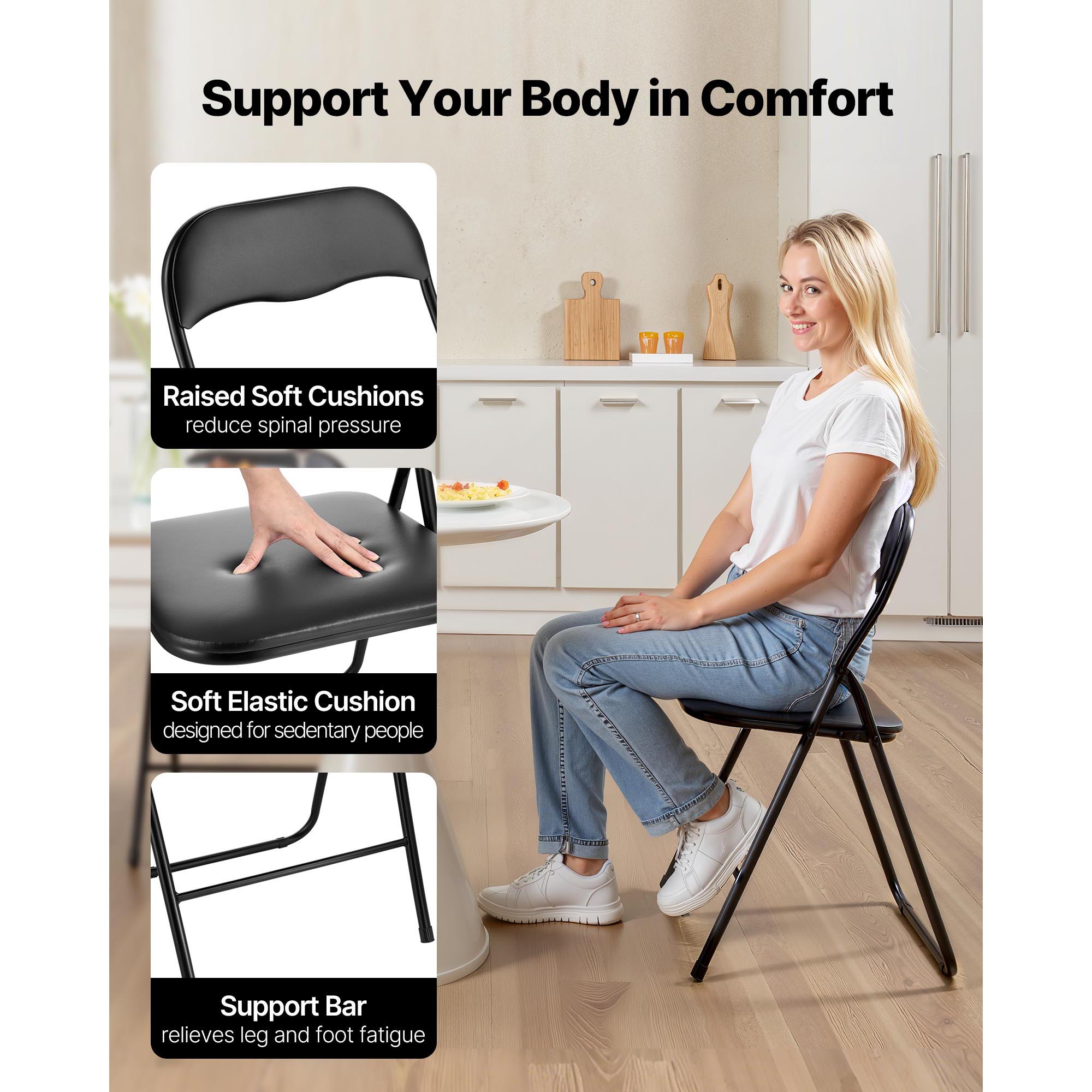 VEVOR 4 Pack Folding Chairs Foldable Leather Chairs with Heavy Duty ...