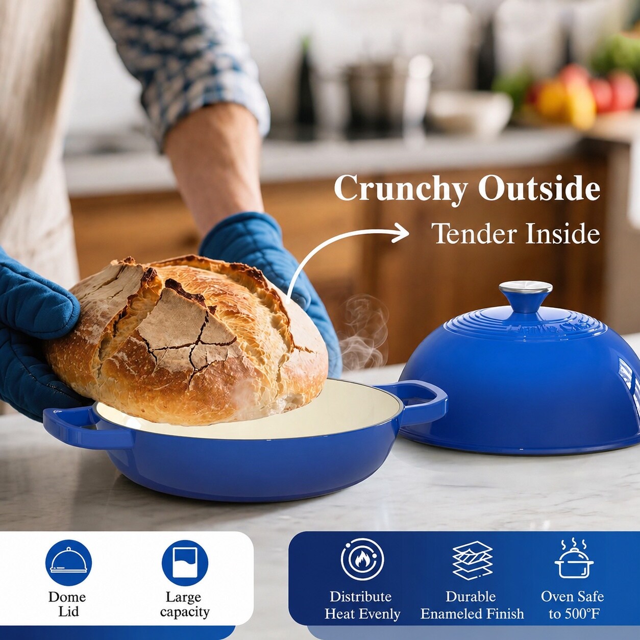 Anqtovp Enamelled Cast Iron Dutch Oven Pot with Lid 6QT Dark Blue for ...