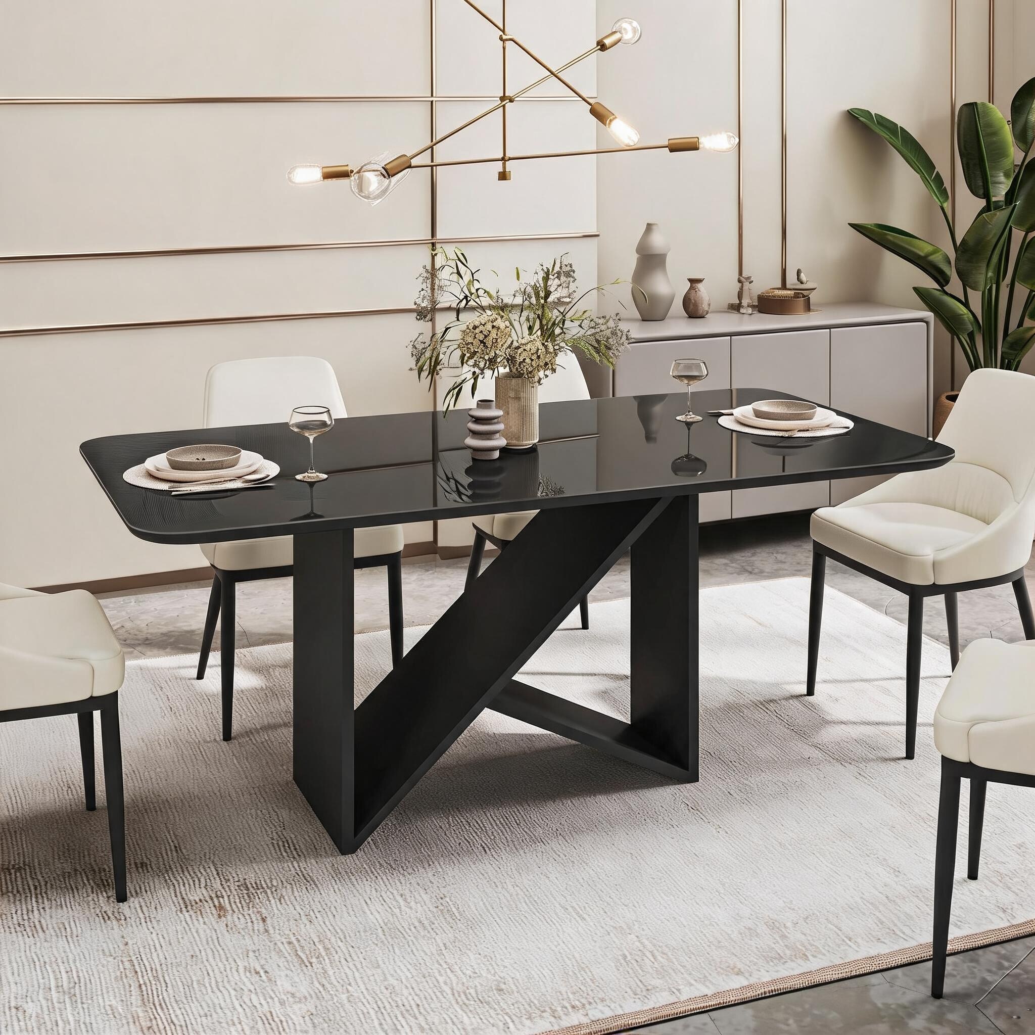 Watnature 6-Person Italian Modern Dining Table Painted Tempered Glass ...