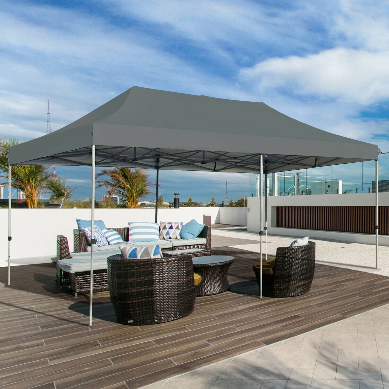 Costway 10ft x20ft Pop up Canopy Tent Folding Heavy Duty Sun Shelter Adjustable With Bag Grey in ...