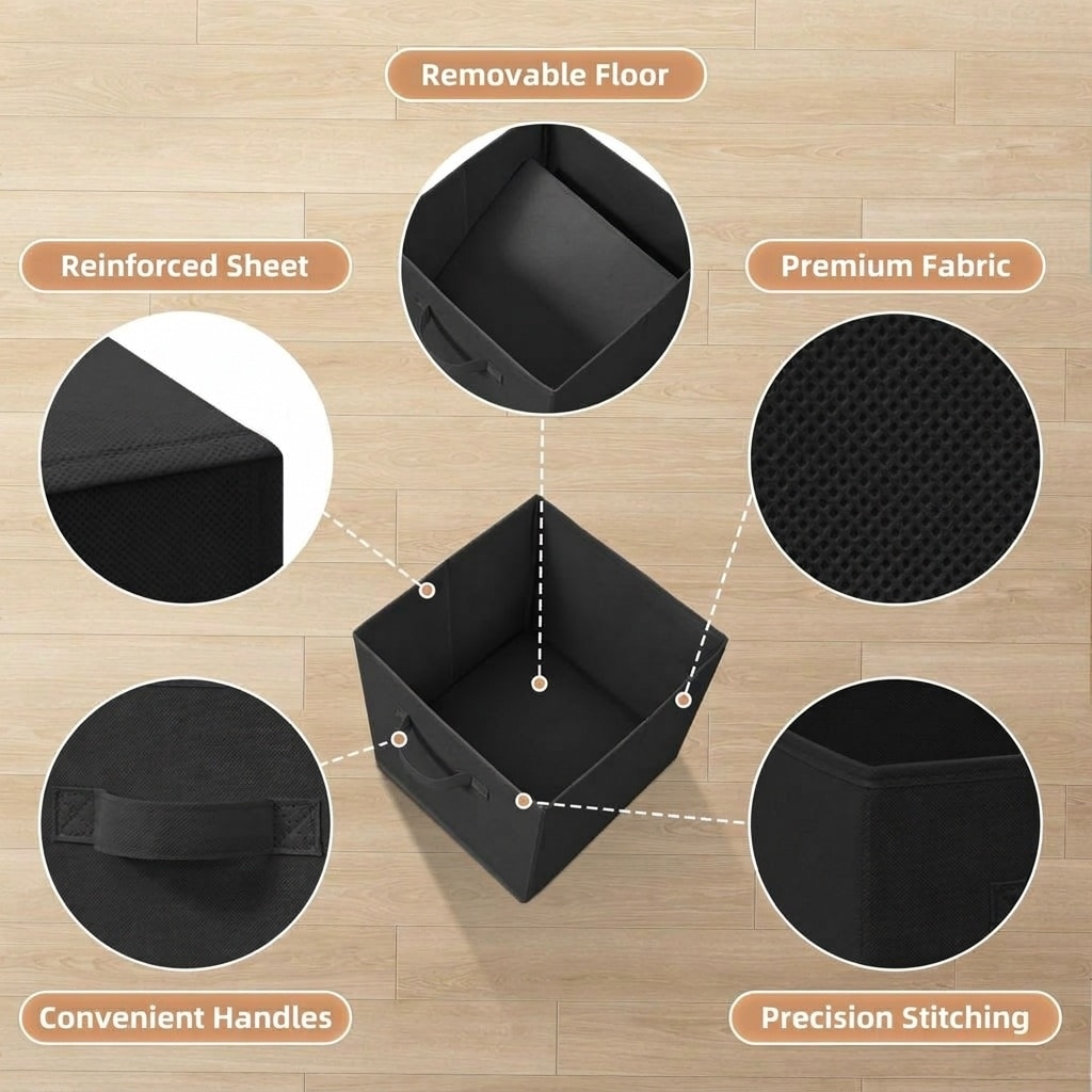 Vrbgify 6 Pack 10.5 in L x 10.5 in W x 11 in H Black Fabric Storage ...