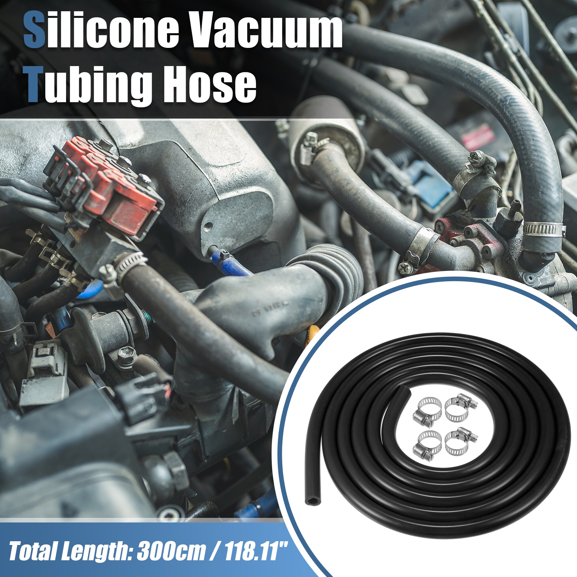 Unique Bargains 1set Silicone Vacuum Tubing Hose 300cm 10mm ID Engine ...