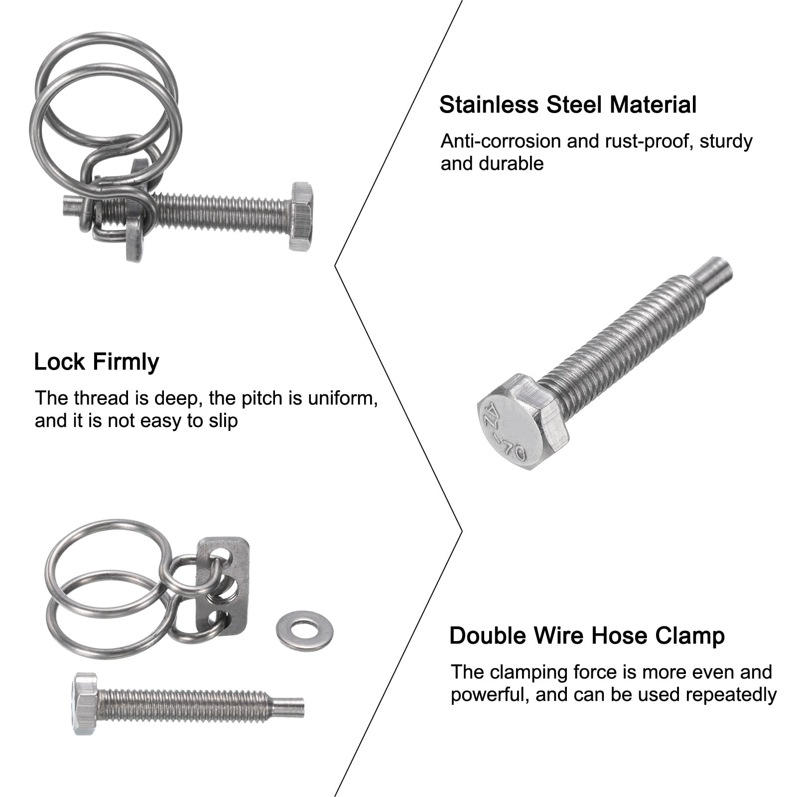 Unique Bargains 6pcs Double Wire Hose Clamppcs 16-19mm Adjustable ...
