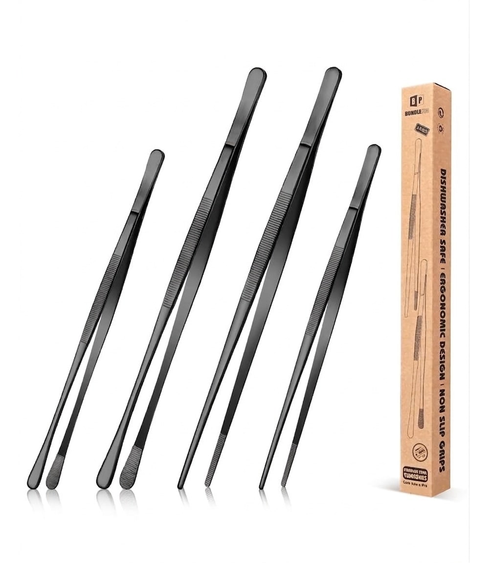 ITOPFOX 4 pcs Fine Long Tweezer Tongs Set 12 Inch and 10 Inch Stainless ...