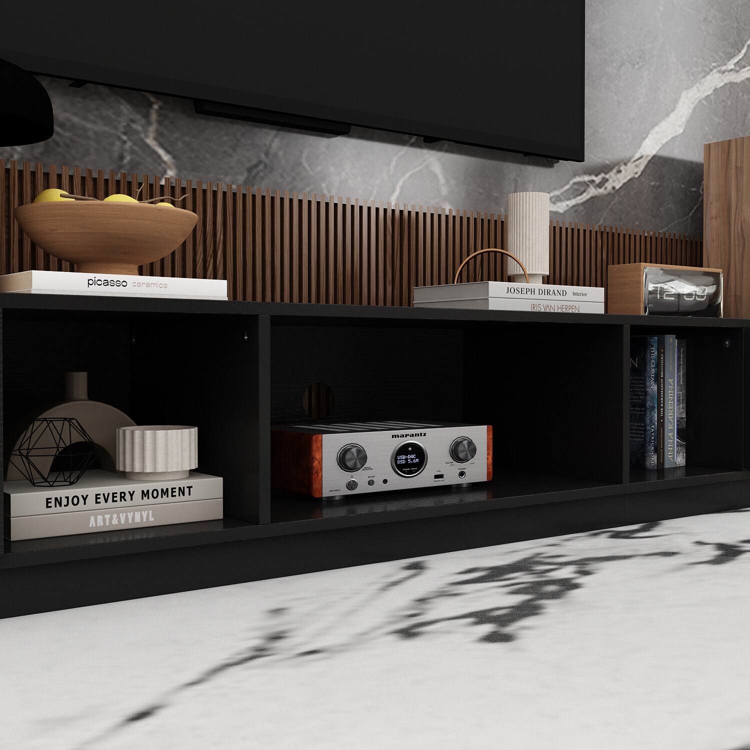 FUFU&GAGA Modern/Contemporary Black Tv Cabinet Integrated Tv Mount ...