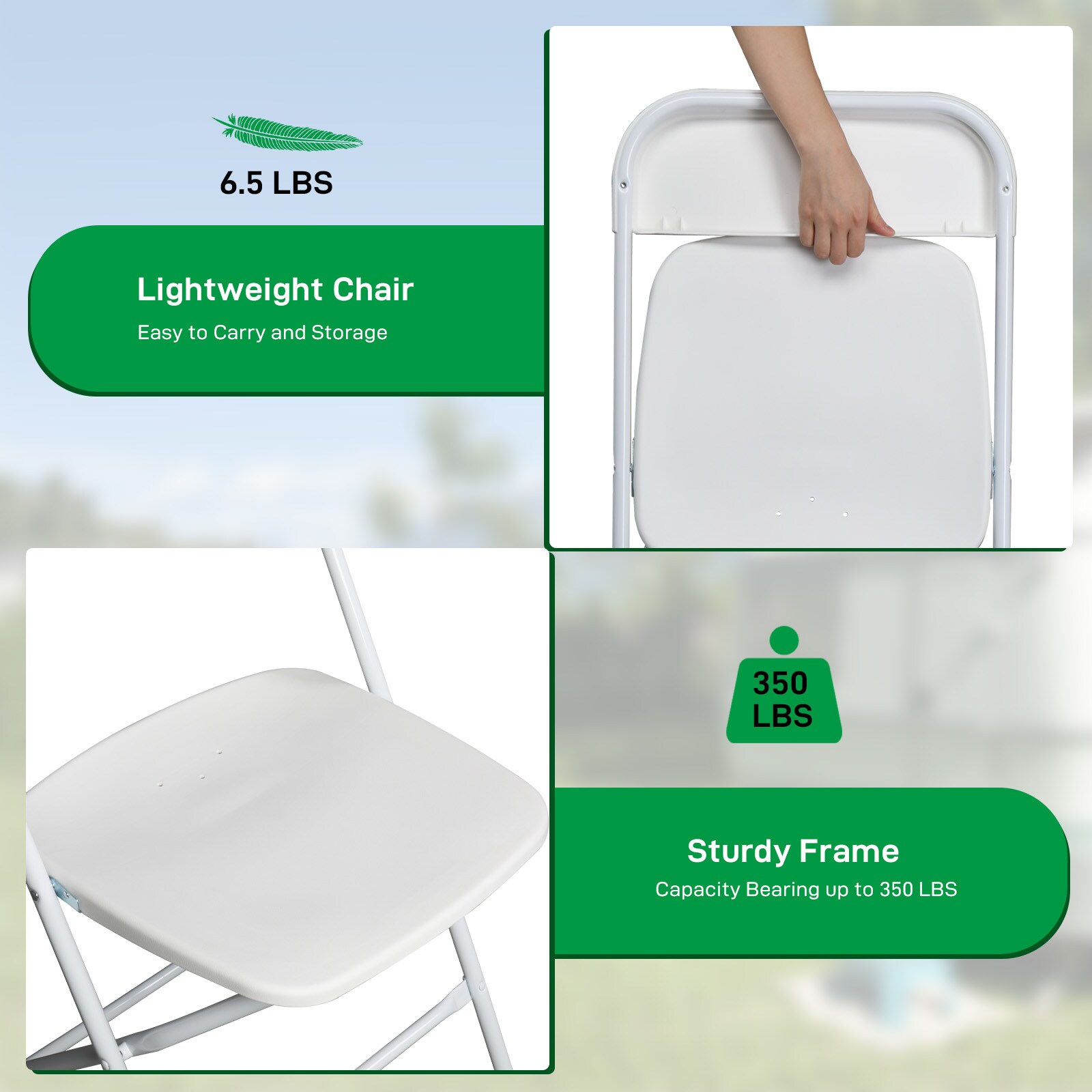 Zyerch White Plastic Folding Chairs 6 Pack 350LBS Capacity PP Iron ...