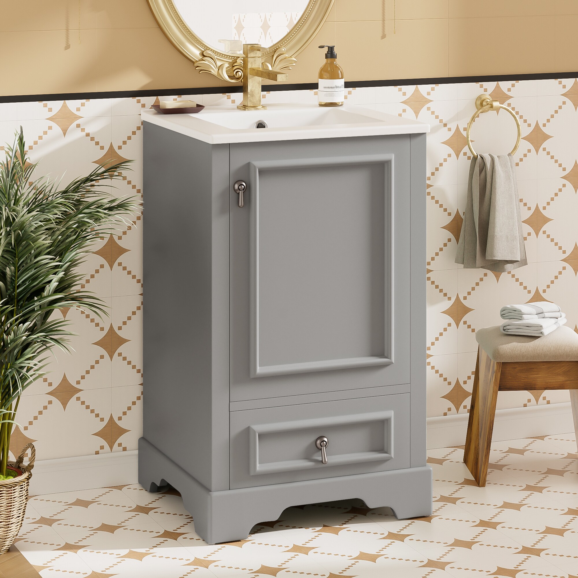 LOVMOR 20 Inch Bathroom Vanity with Ceramic Sink Soft Close Door ...