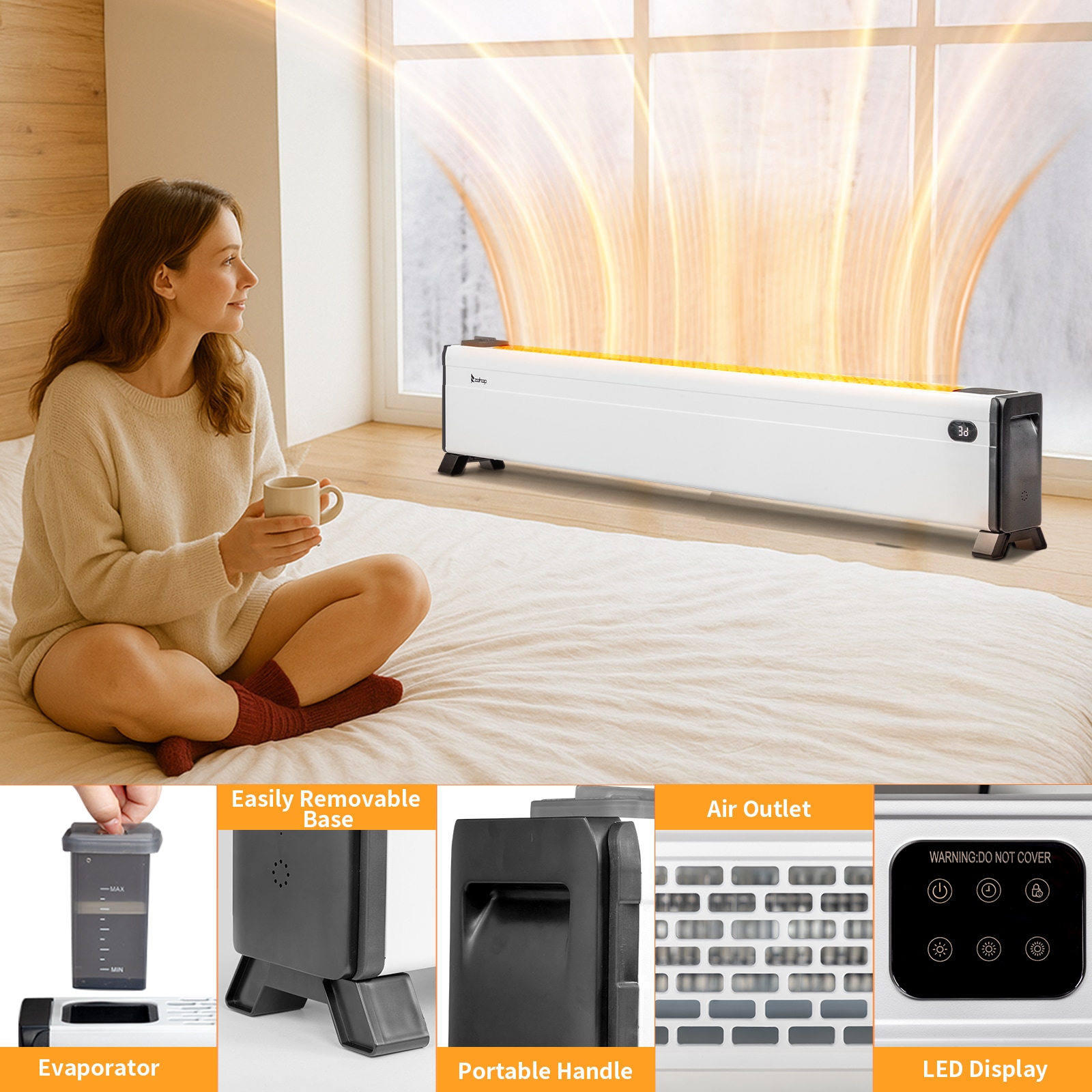 ROVSUN 1500 -Watt Ceramic Baseboard Indoor Electric Space Heater with ...