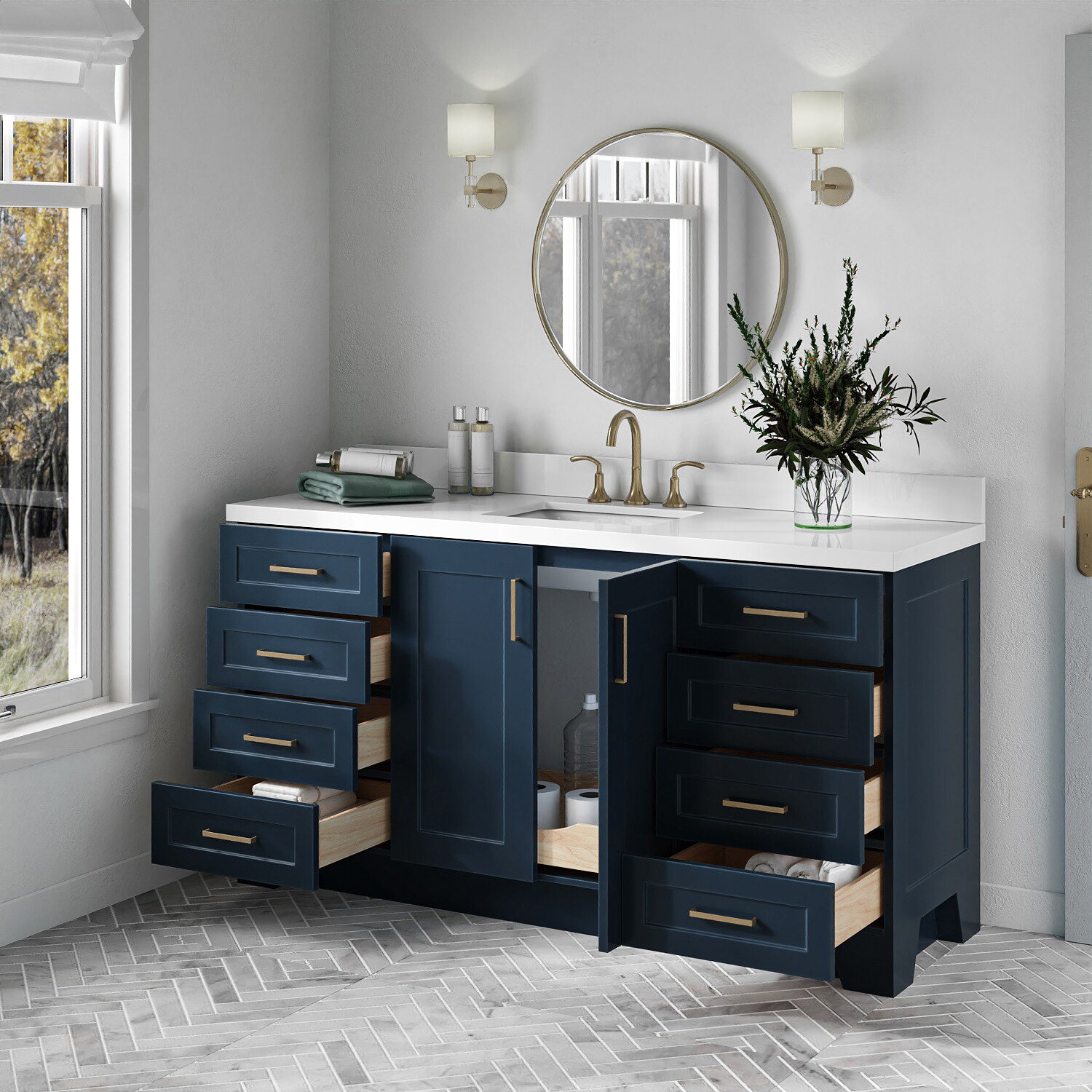 ARIEL Taylor 66-in Midnight Blue Undermount Single Sink Bathroom Vanity ...