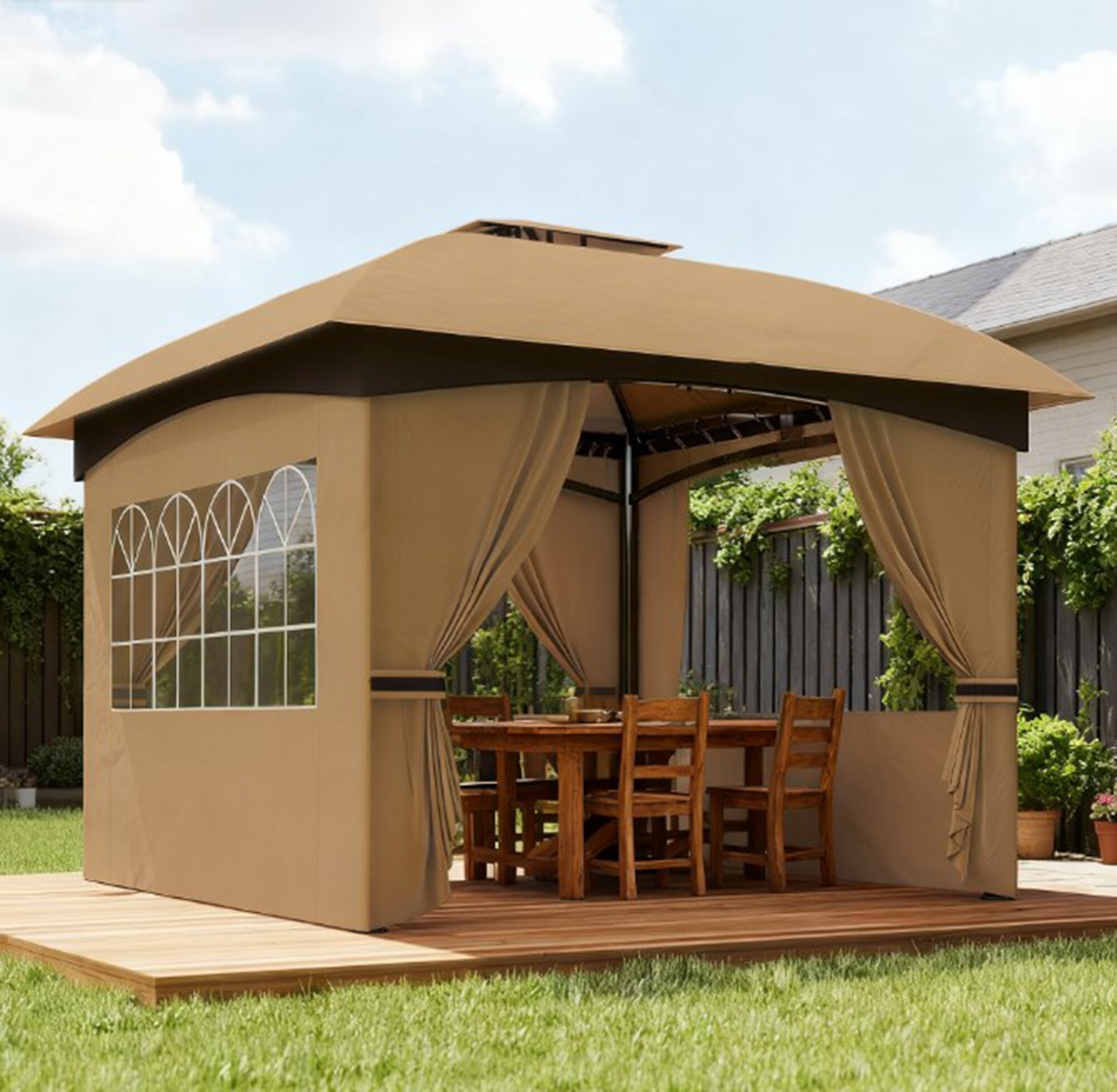 Bybafun 11-ft x 11-ft Brown Solarium with Soft Top Roof (Screen ...