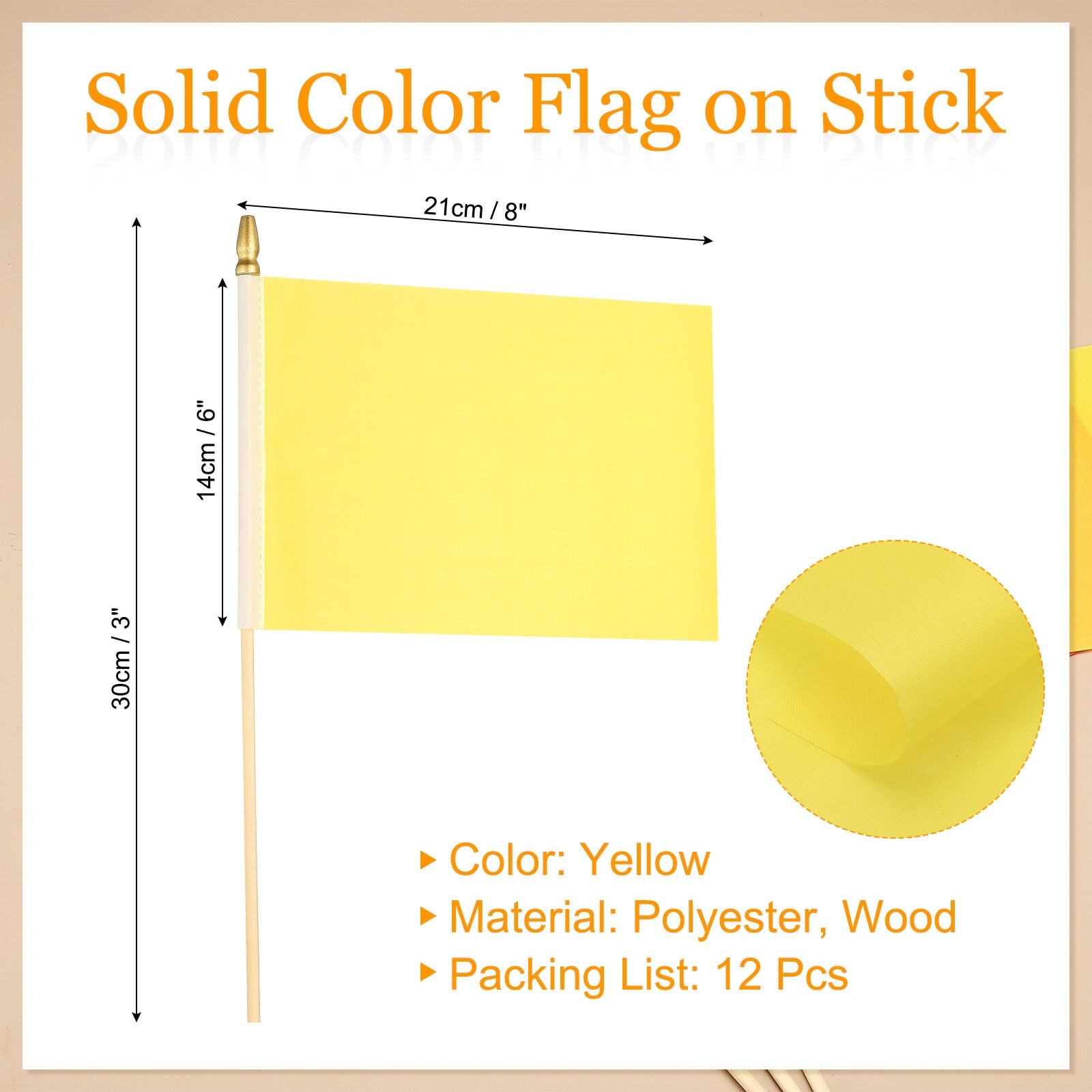 PATIKIL 8x3 Inch Yellow Blank Stick Flag 12Pcs Wooden Pole Handheld ...