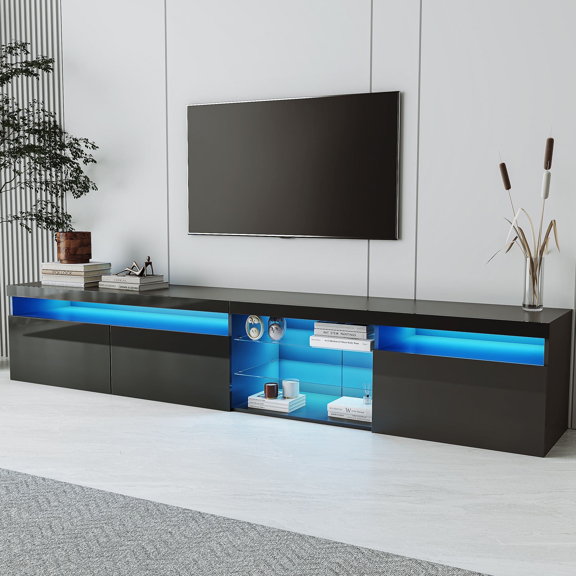Bybafun Modern/Contemporary Black TV stand ( Accommodates TVs more than ...
