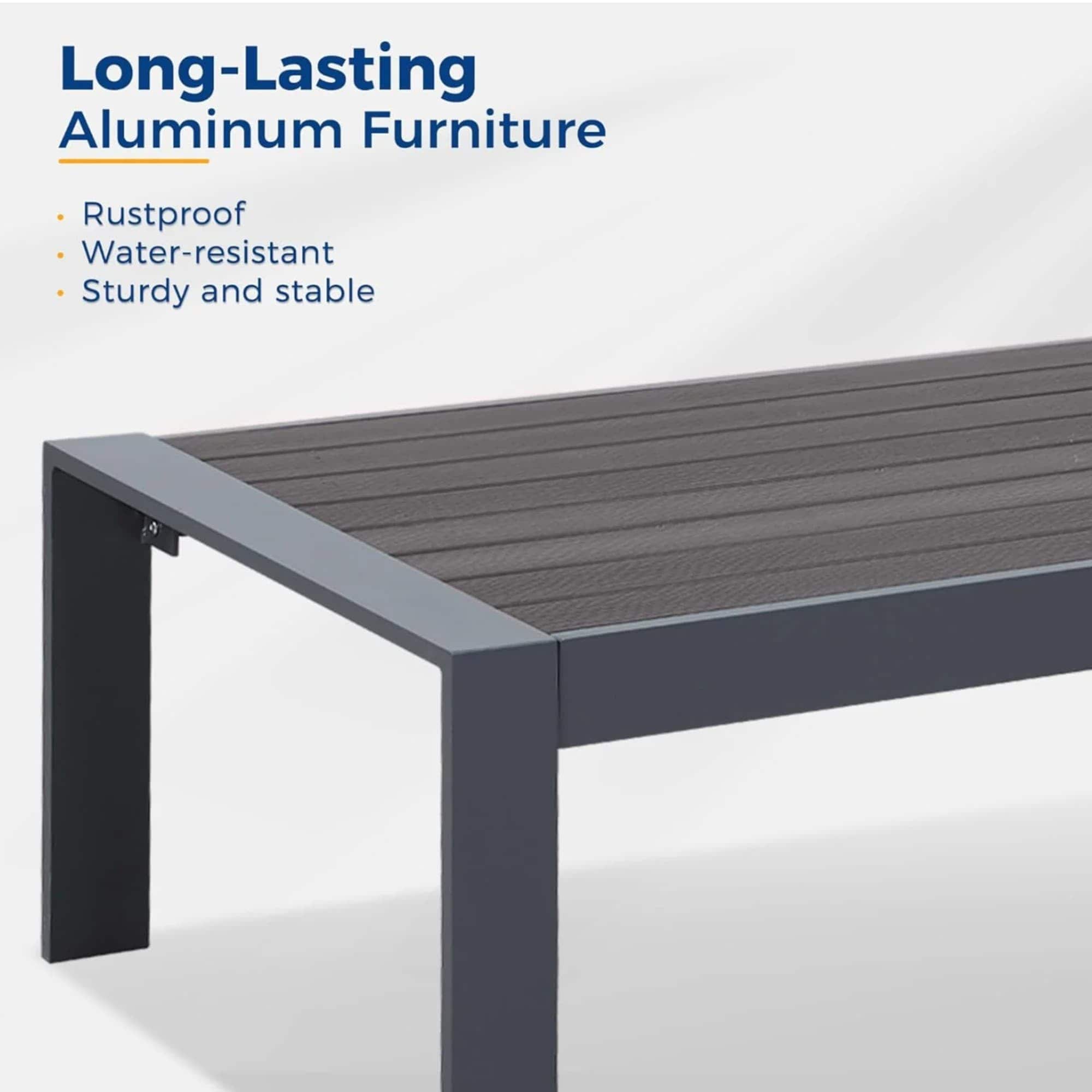 Ama Pear 43x24 Inch All Weather Metal Outdoor Coffee Table with Wood ...
