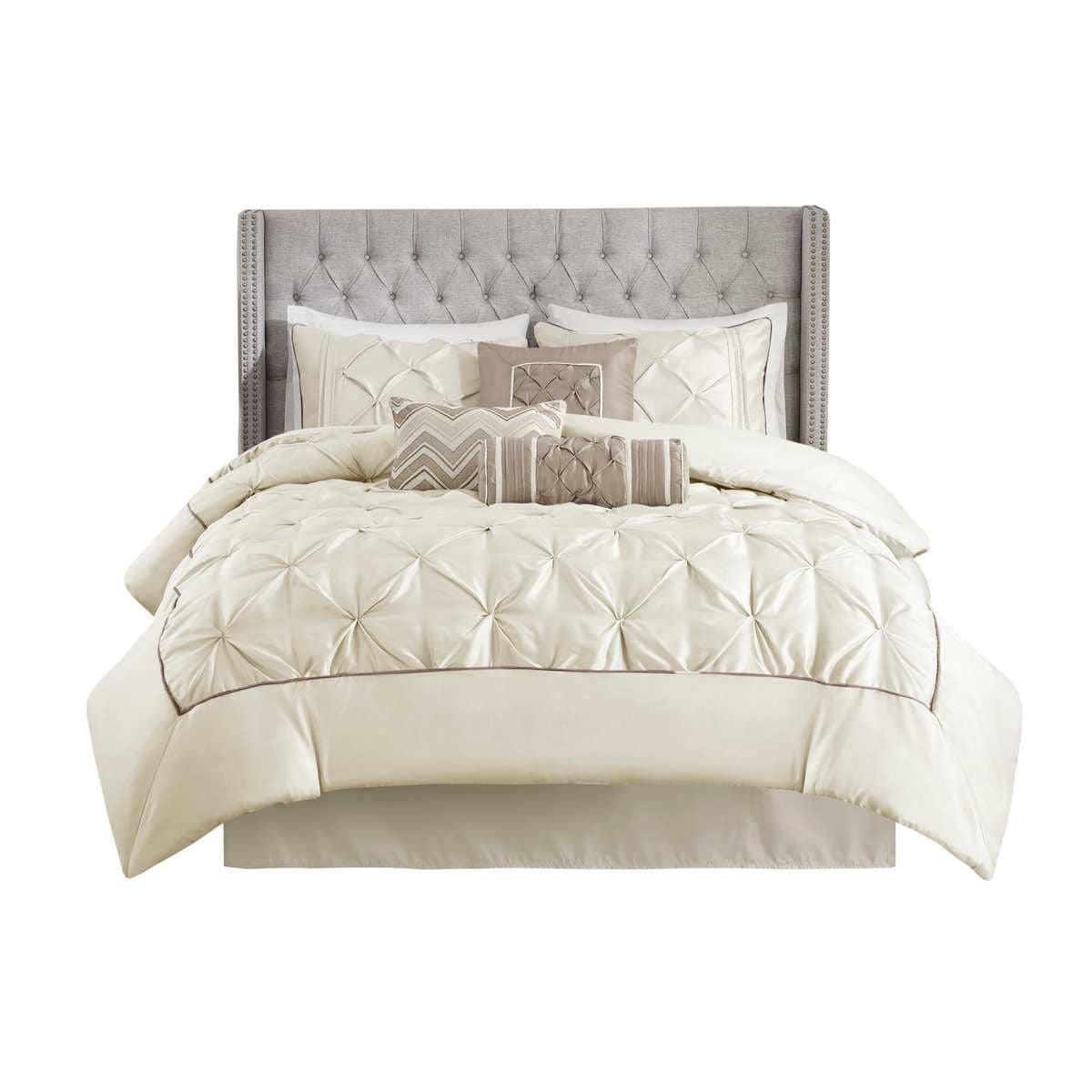 Vynxaria 7 Piece Tufted Comforter Set Ivory Queen in the Bedding Sets ...