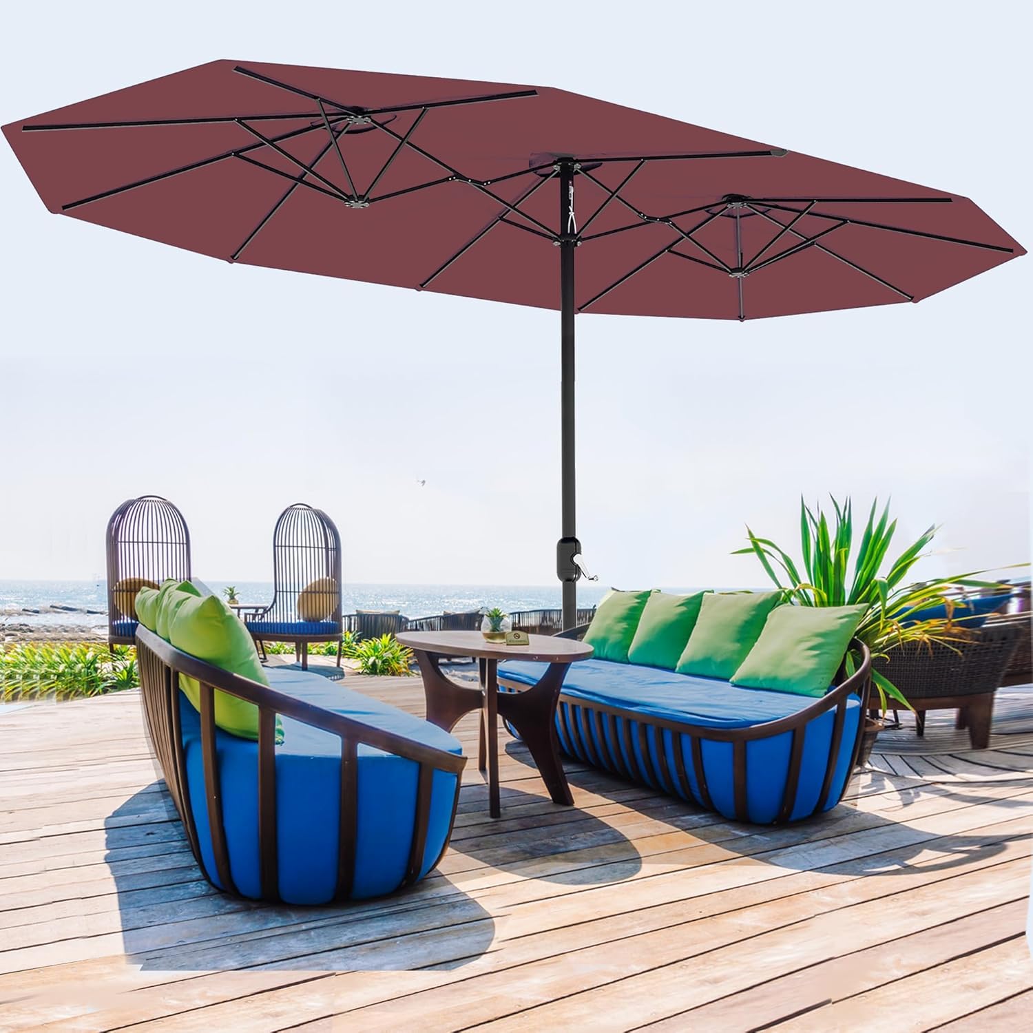 IdealHouse 13 ft umbrella outdoor patio Double Sided Rectangle Umbrella ...