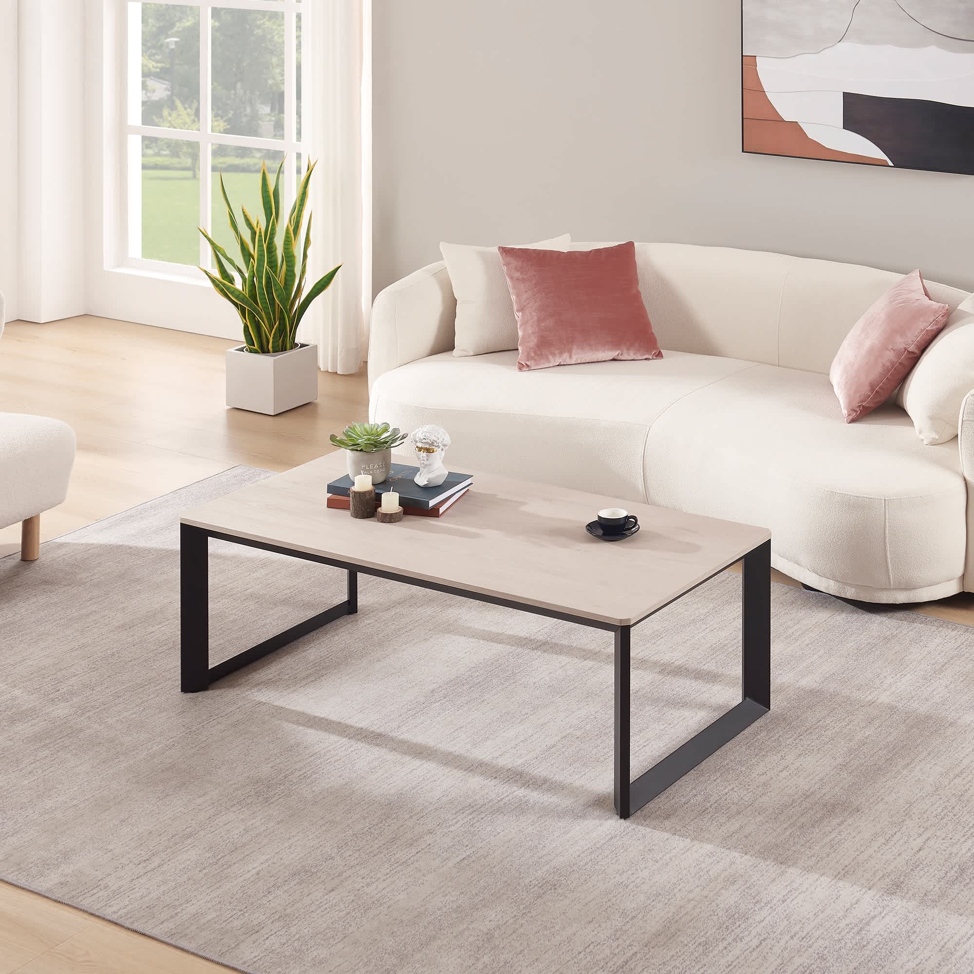 ROSARY BLENN Modern Industrial Coffee Table with Slanted Metal Frame ...