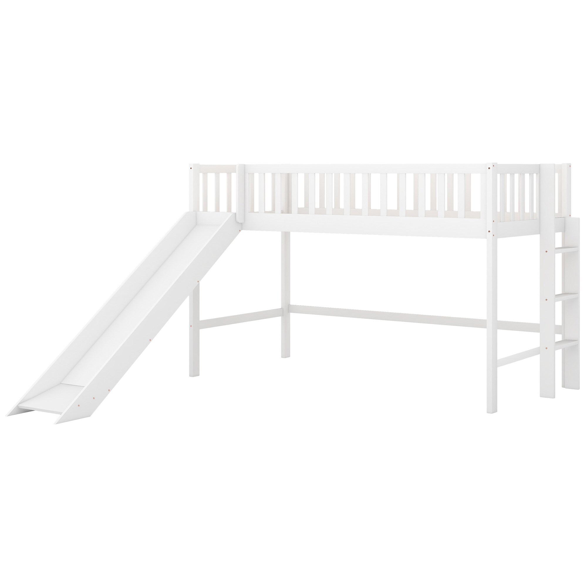 Qualler White Twin Low Loft Bed with Ladder and Slide in the Beds ...