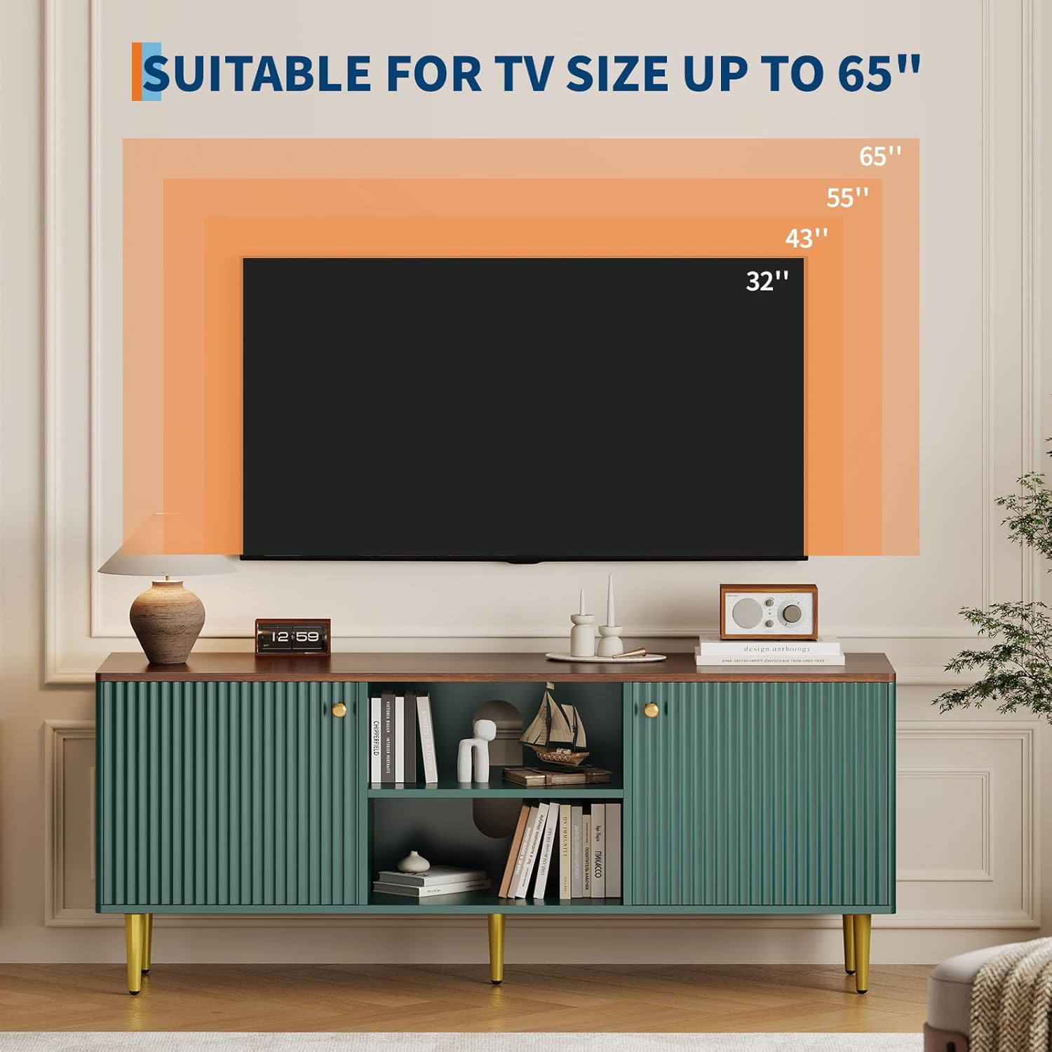 Garvee TV Stand for TVs up to 65in Wooden Mid Century Modern ...