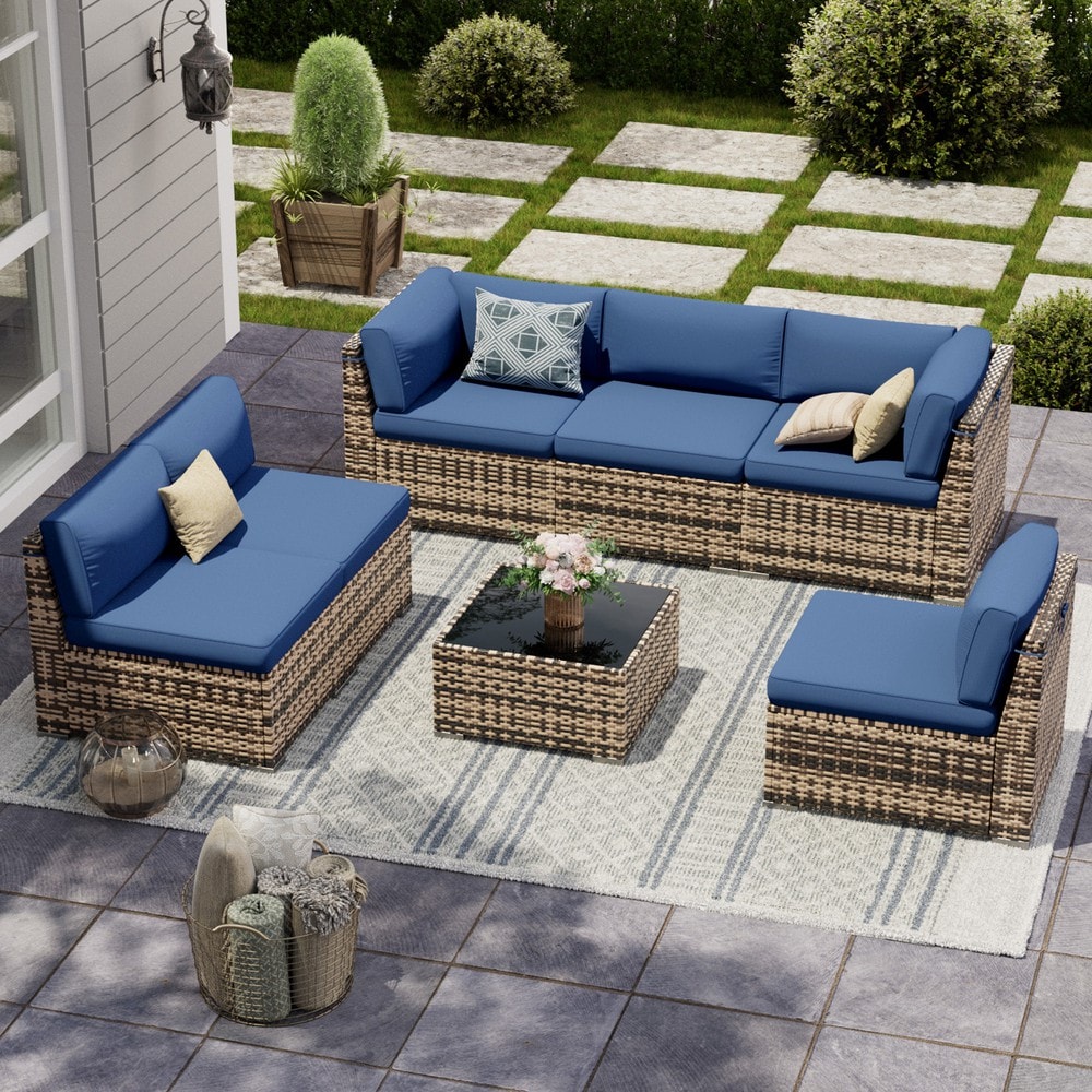 UDPATIO Patio Furniture Set 7 Pieces Outdoor Sectional Sofa With 105 ...