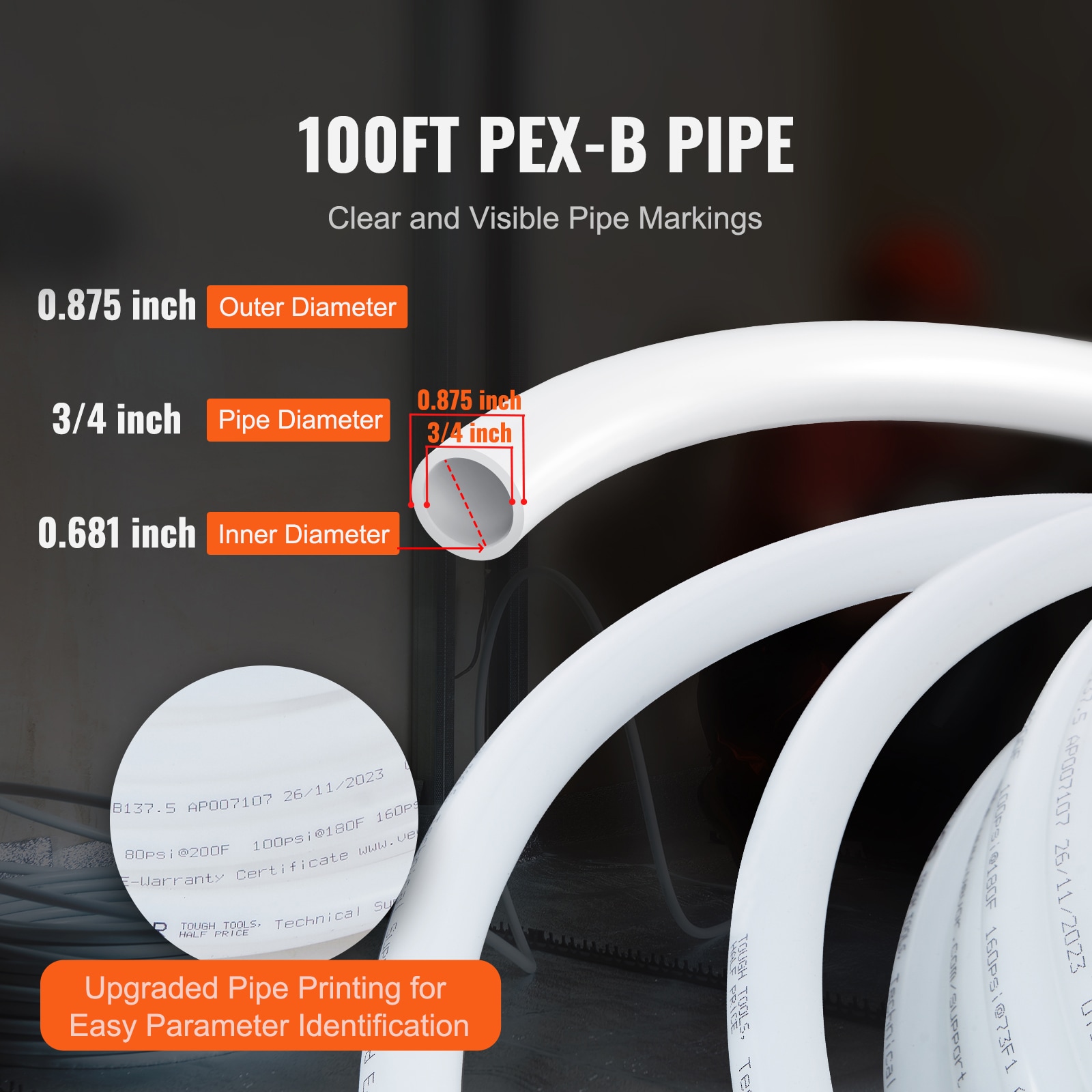 SVOPES PEX Pipe 3/4 Inch 100 Feet PEX-B Flexible Tubing for Hot/Cold ...