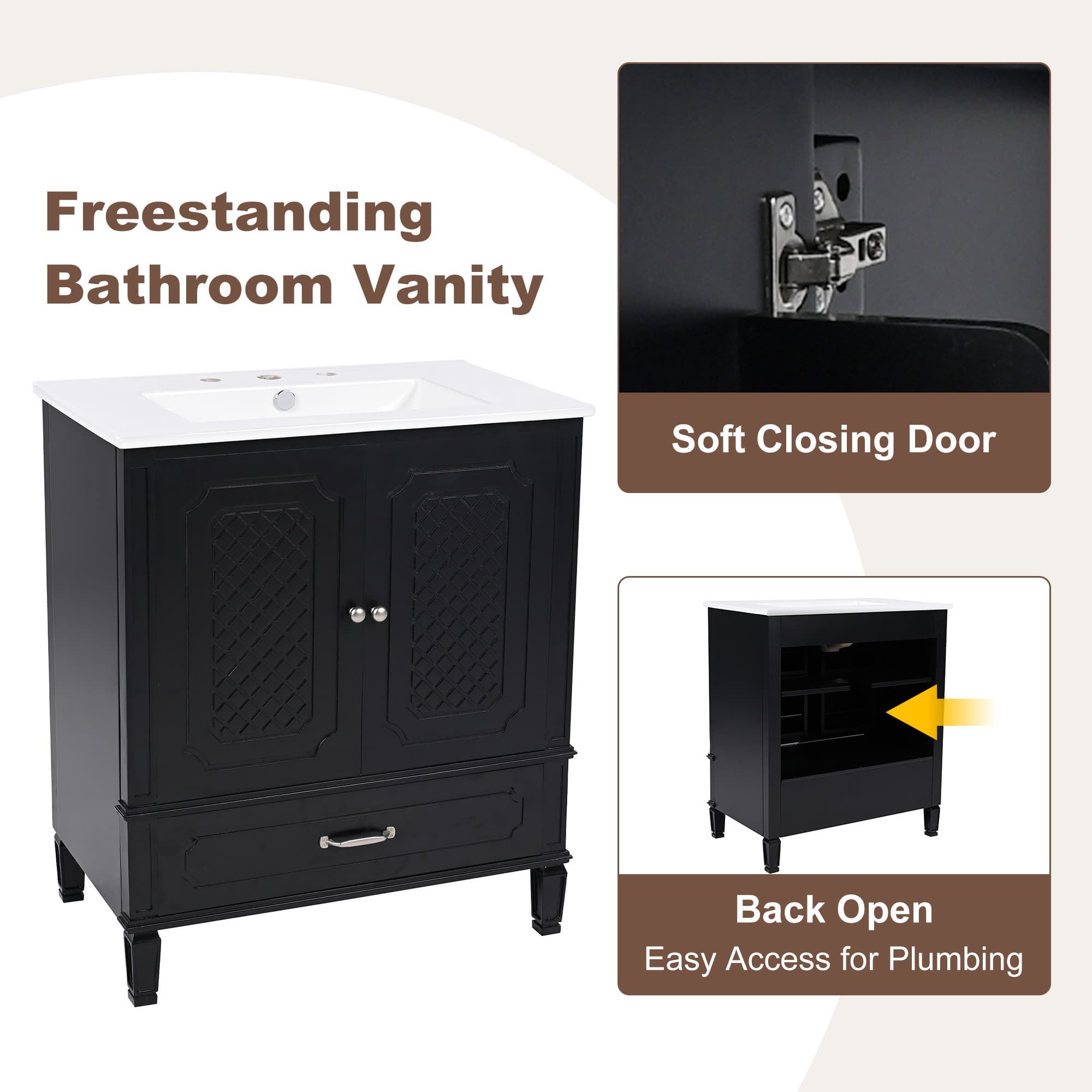 Misty Moon 60 Inch Black Bathroom Vanity with Double Sink Combo Set 2 ...