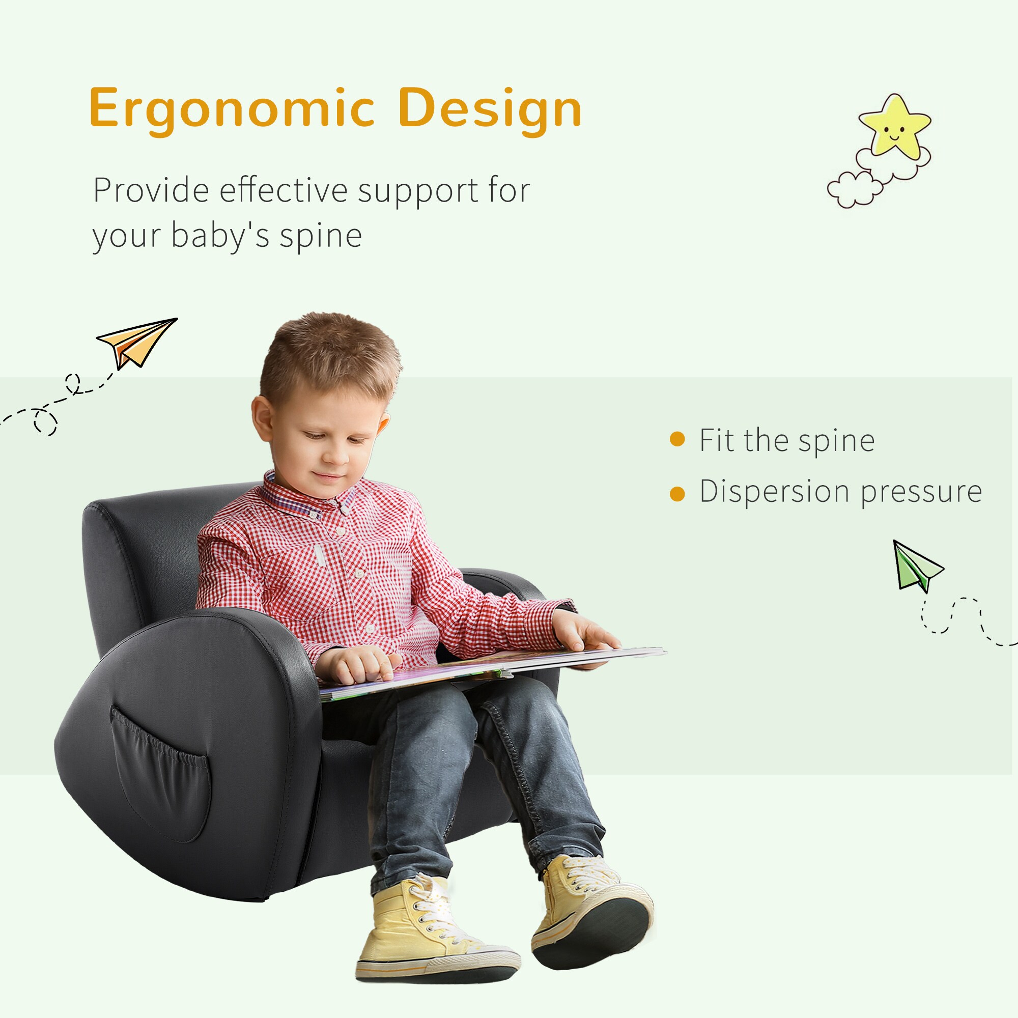 Qaba Kids Sofa Rocking Chair with Side Pocket PU Leather Toddler ...