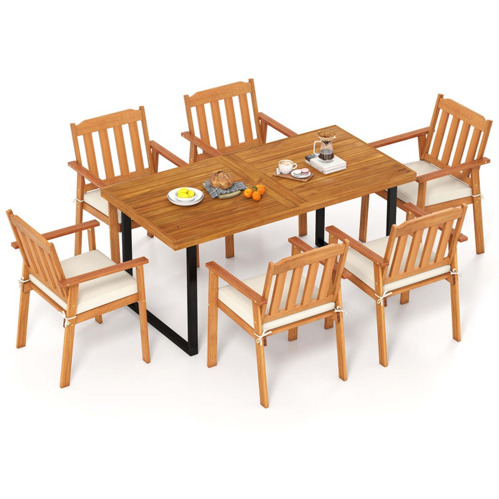 SUGIFT 7-Pack 7-pc Patio Dining Table Set 63 in Rectangle Table and 6 ...