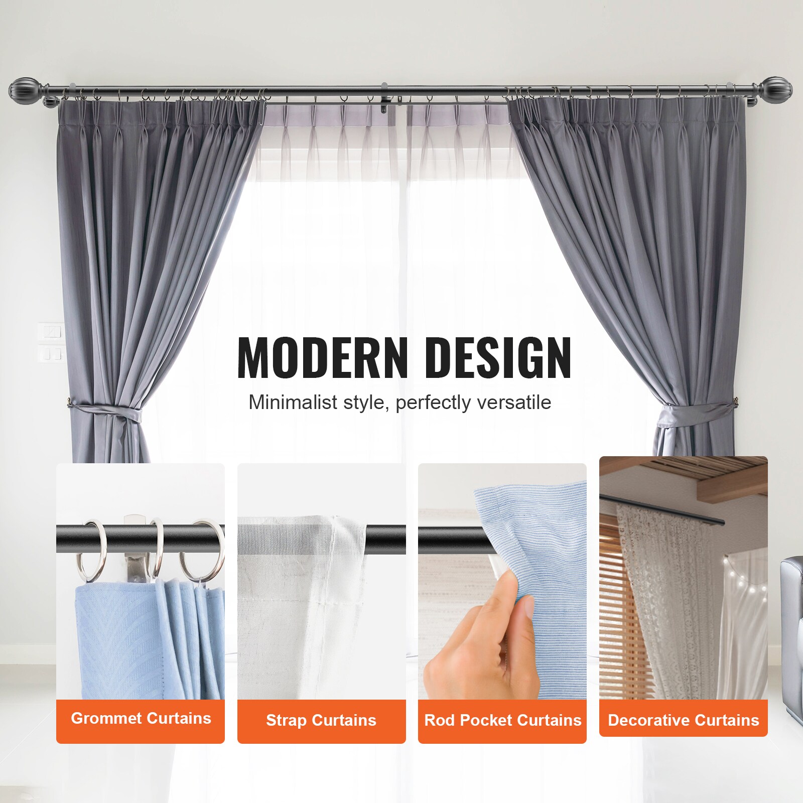 VEVOR Double Rod Curtain Rods 36-72 inches(3-6ft) Adjustable Length ...