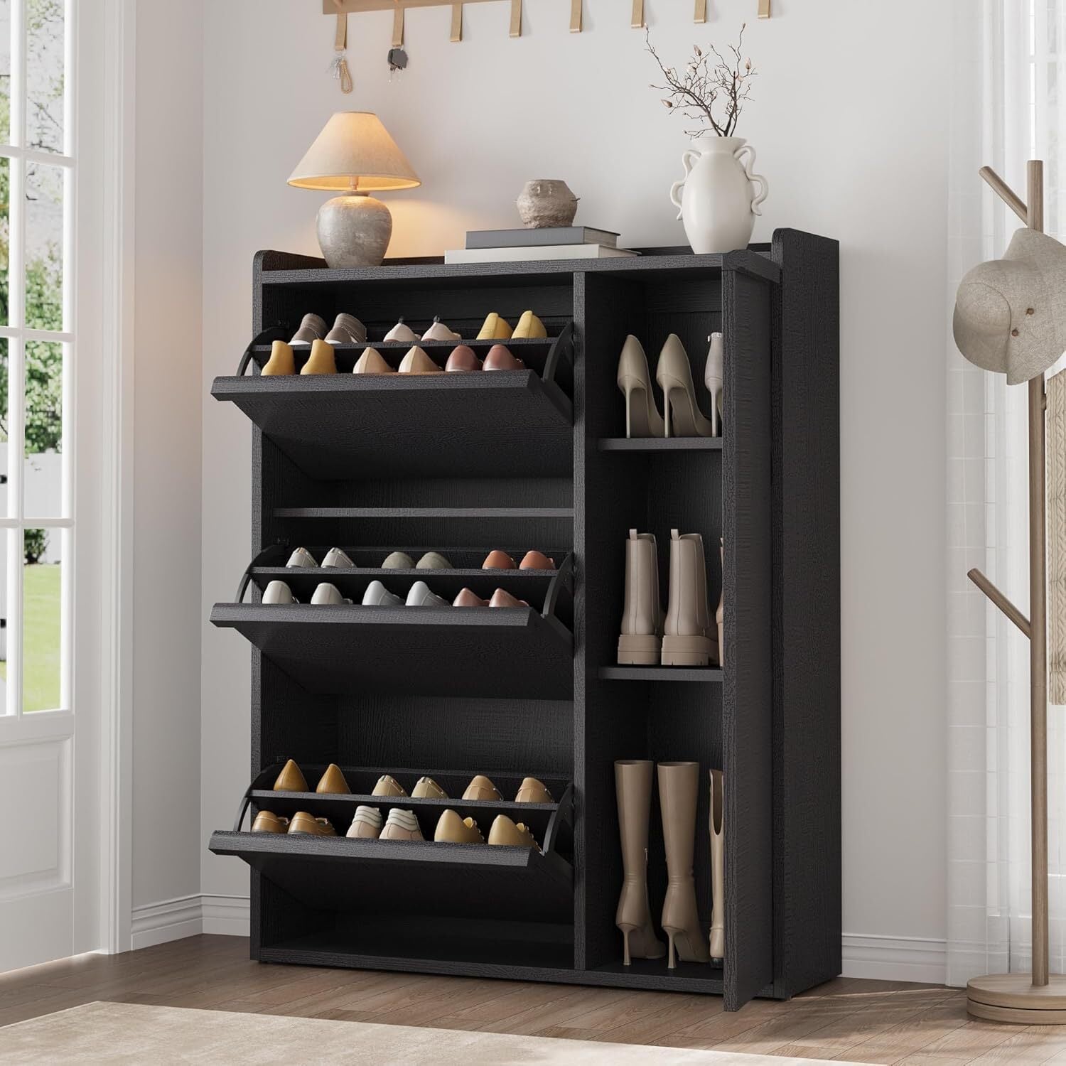 IdealHouse Shoe Storage Cabinet With 3 Flip Drawers Side Door Hidden ...