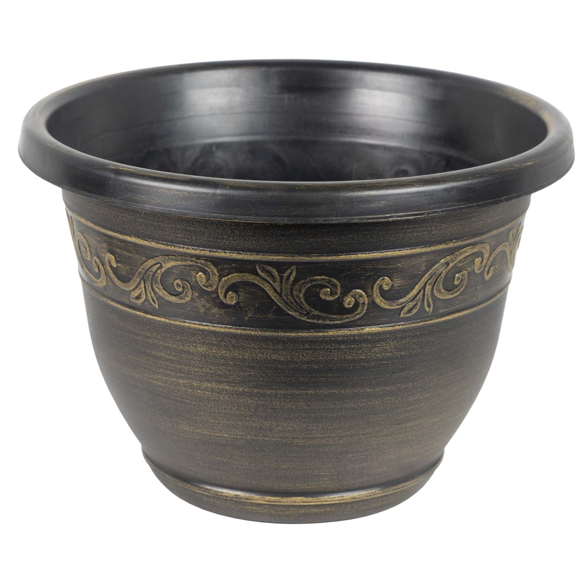 Garden Elements Plastic Round Tulip Banded Lightweight Planter with ...