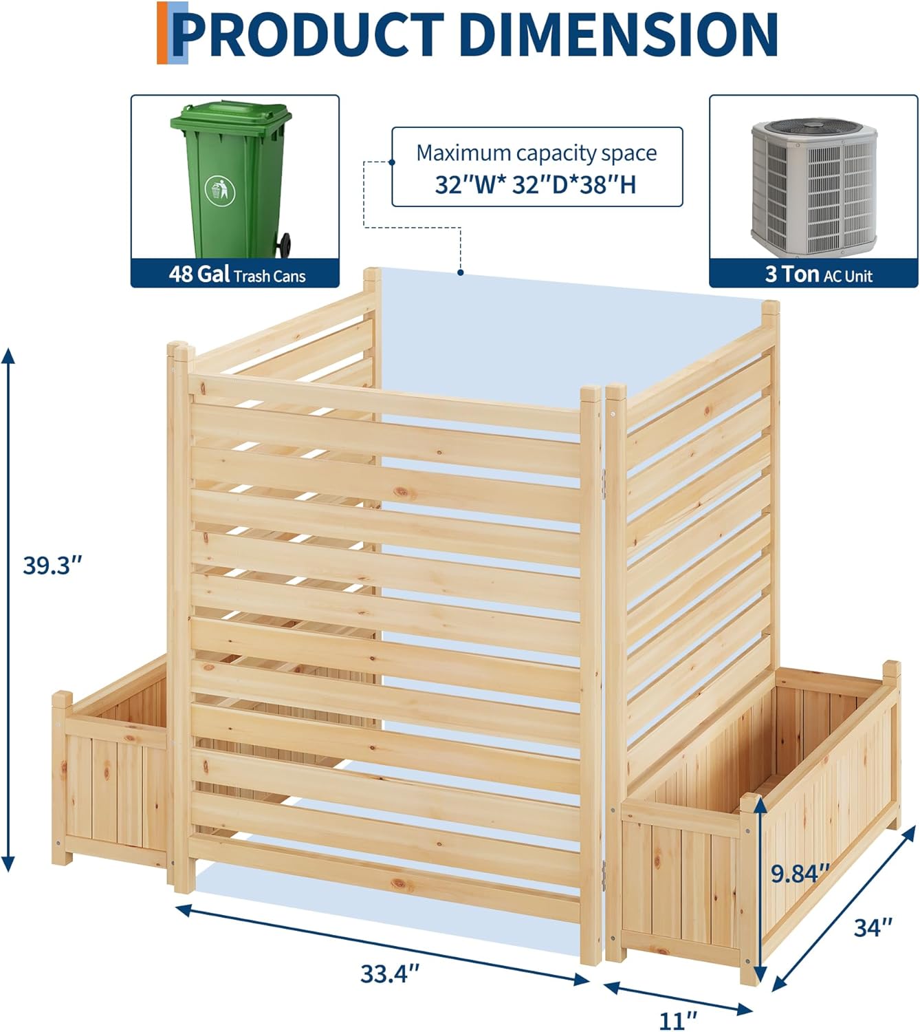 Garvee Decorative 3-Panel Wood Outdoor Fence Screen/33 In 39 In With ...