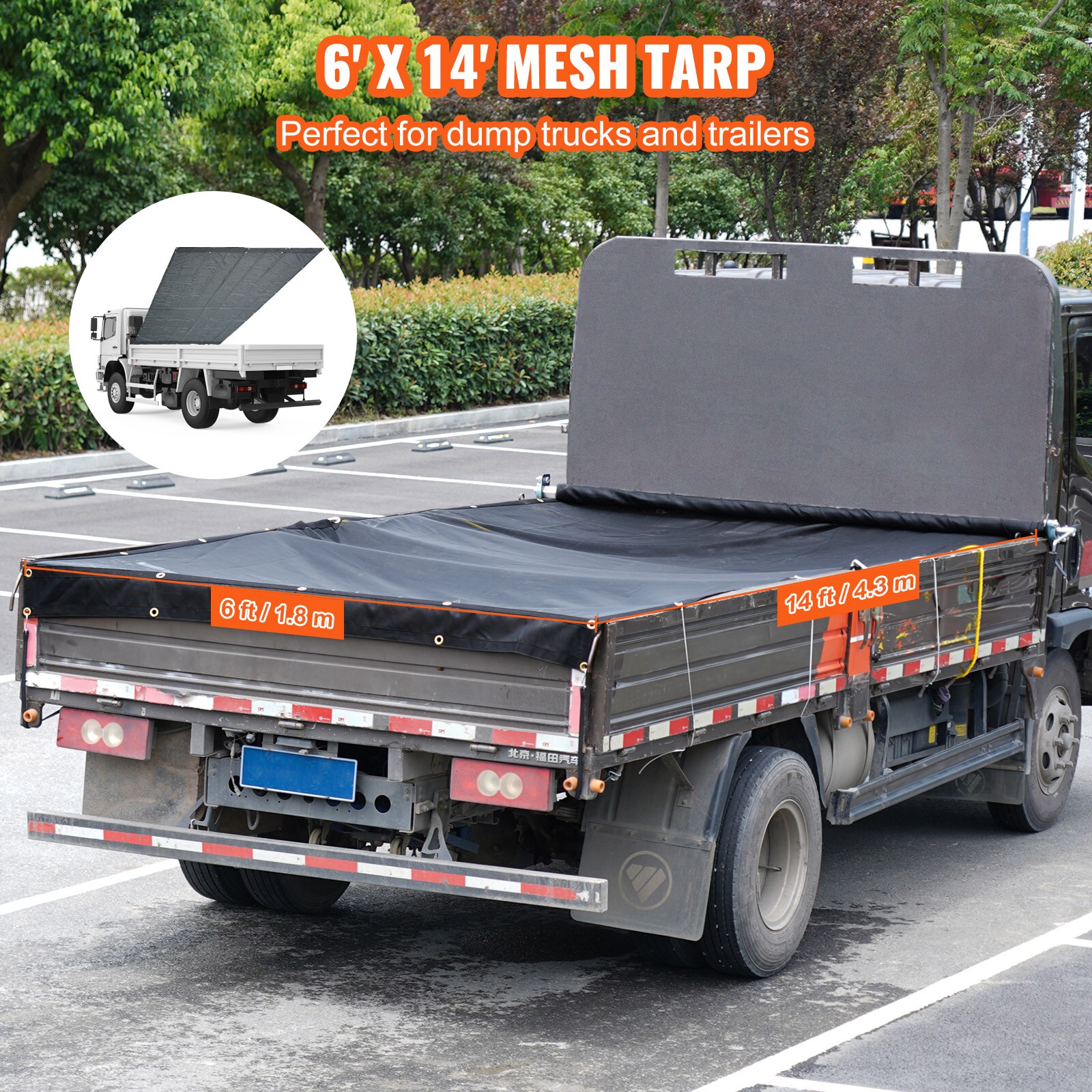 GIVIMO Dump Truck Mesh Tarp 6 x 14-ft PVC Coated Black Heavy Duty Cover ...