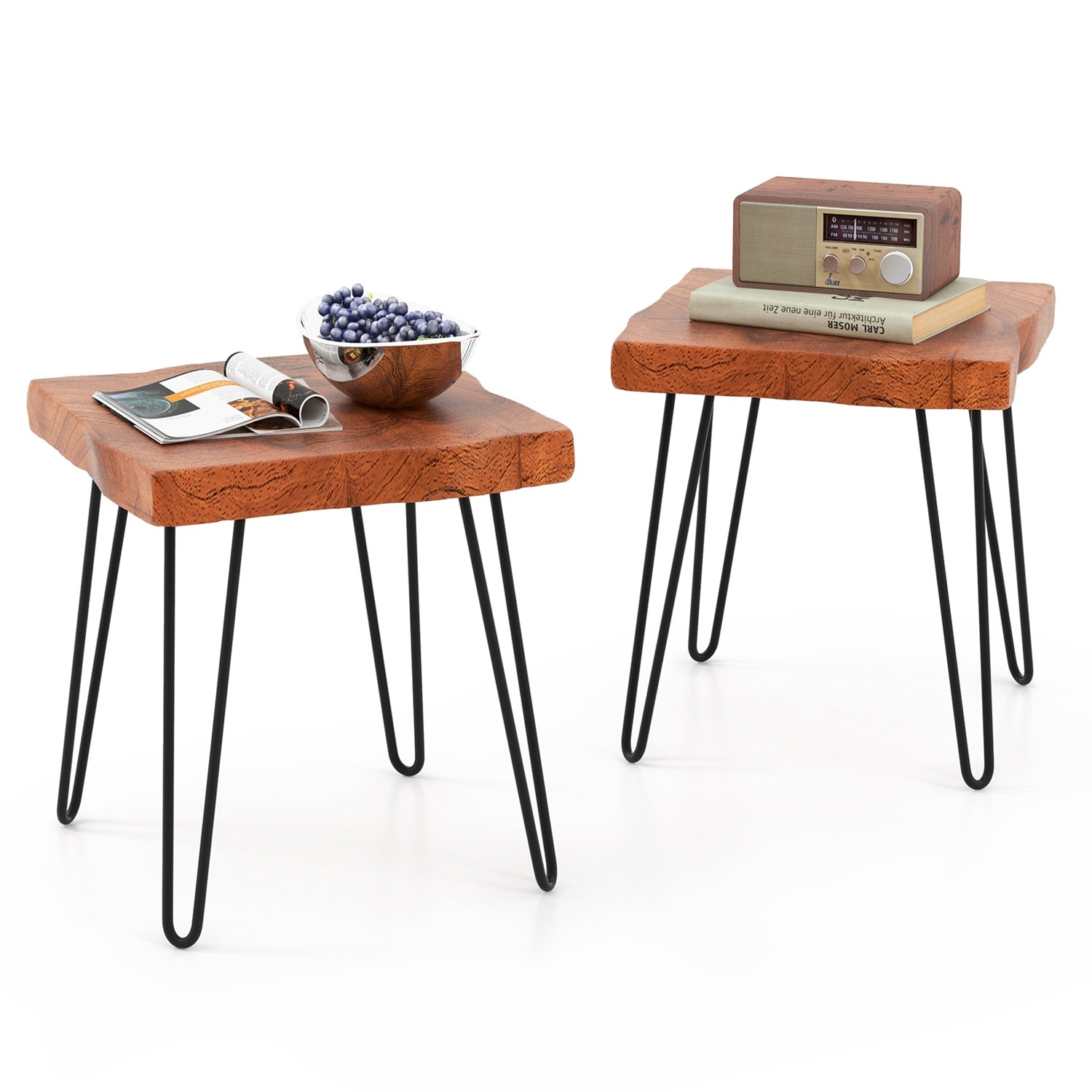 Costway 2 PCS Square End Table Accent Side Table Reclaimed Indonesia ...